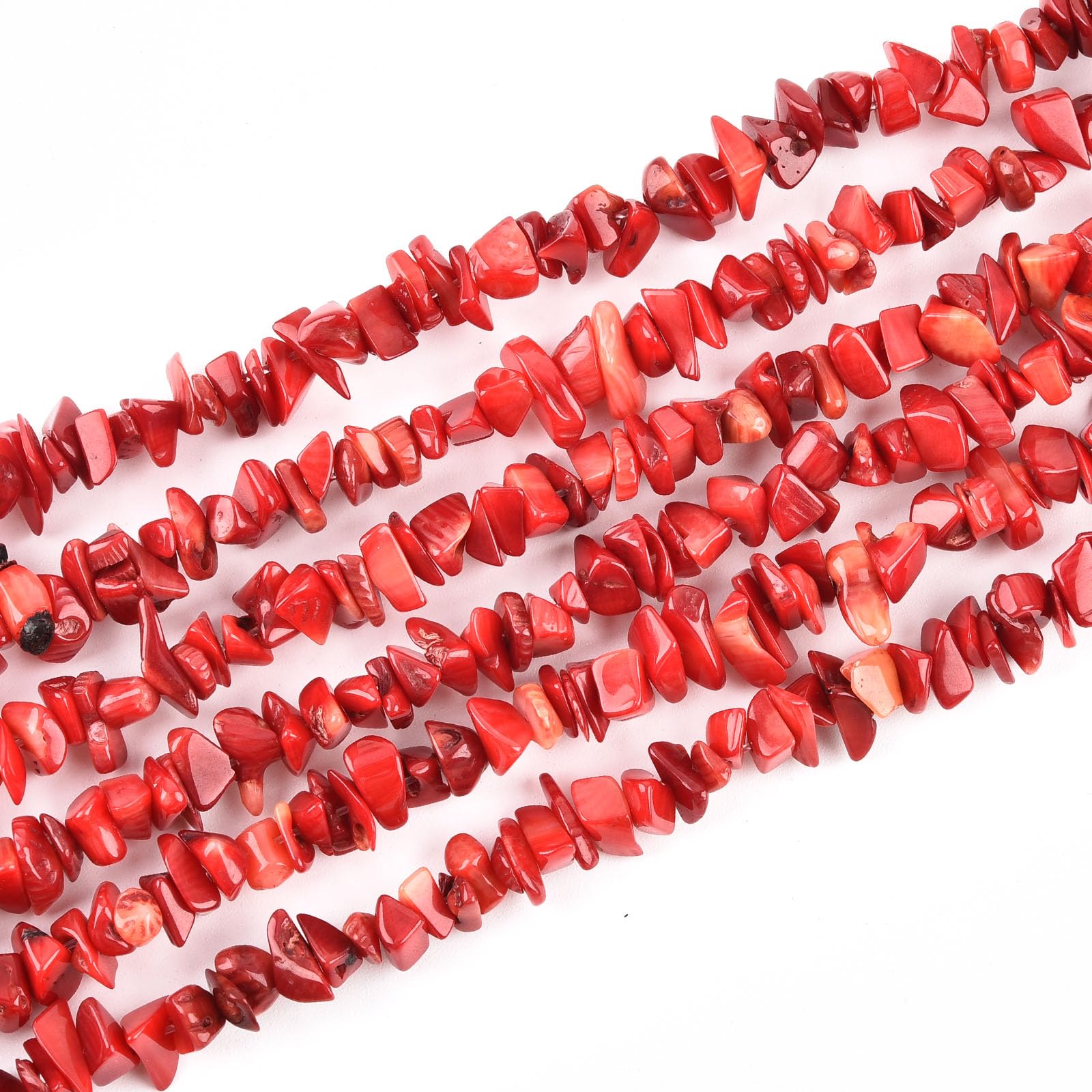 Amazon.com: 32 Inches 3-5mm Red Coral Chip Gemstones Free Form Tumbled ...