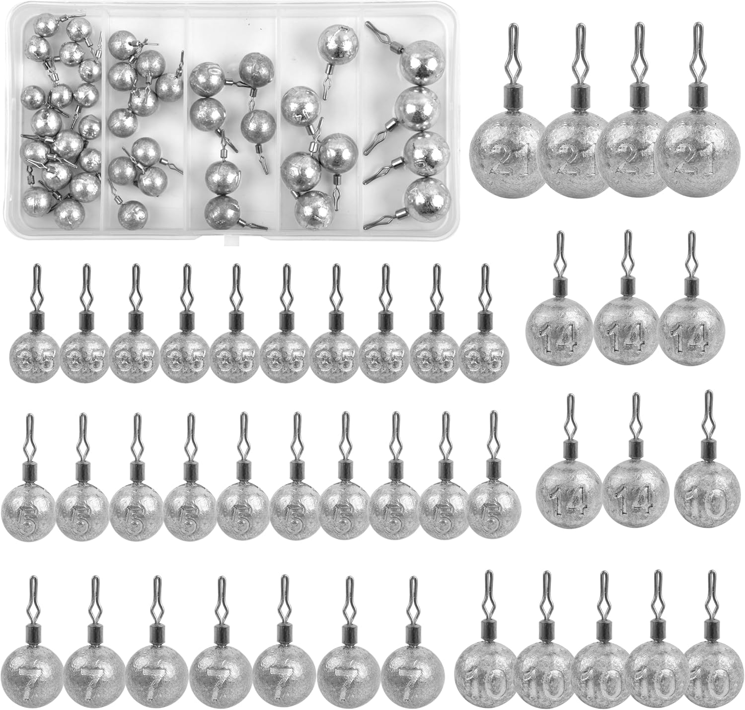 Amazon.com : Fishing Weights Sinker Drop Shot Fishing Weights Kit, 42pcs Round Cannonball ...