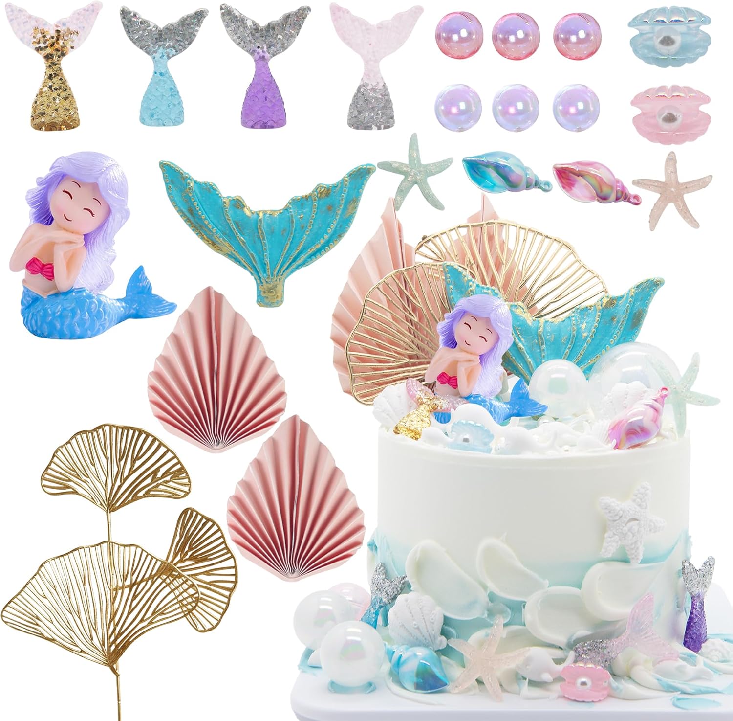 Amazon.com: 21PCS Mermaid Cake Topper Under the Sea Cake Decorations ...
