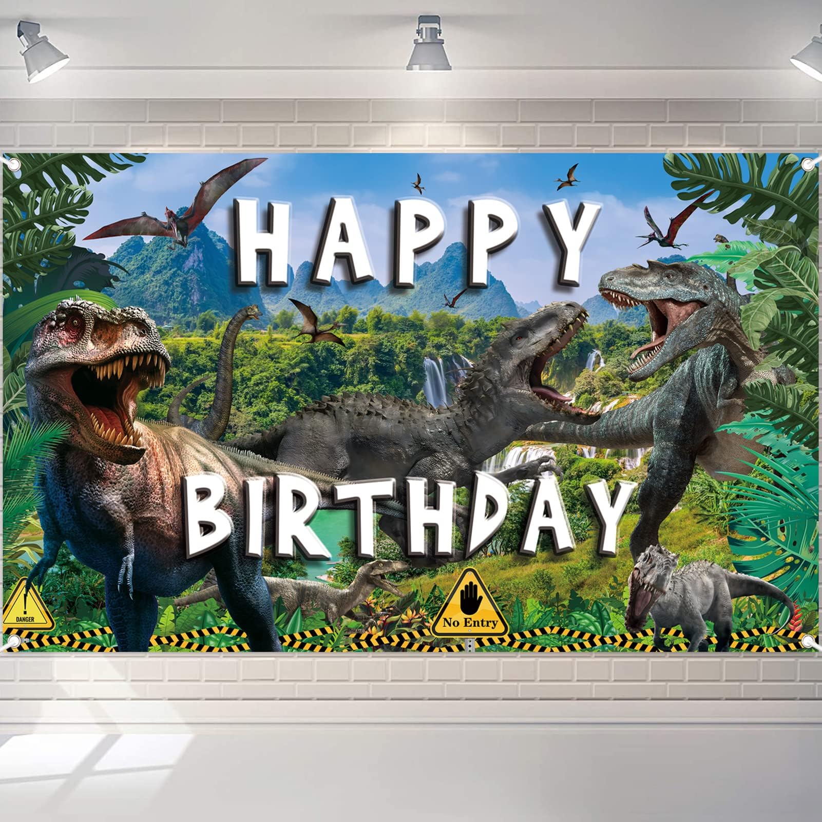 Amazon.com : Dinosaur Happy Birthday Backdrop Banner | Jungle Theme ...