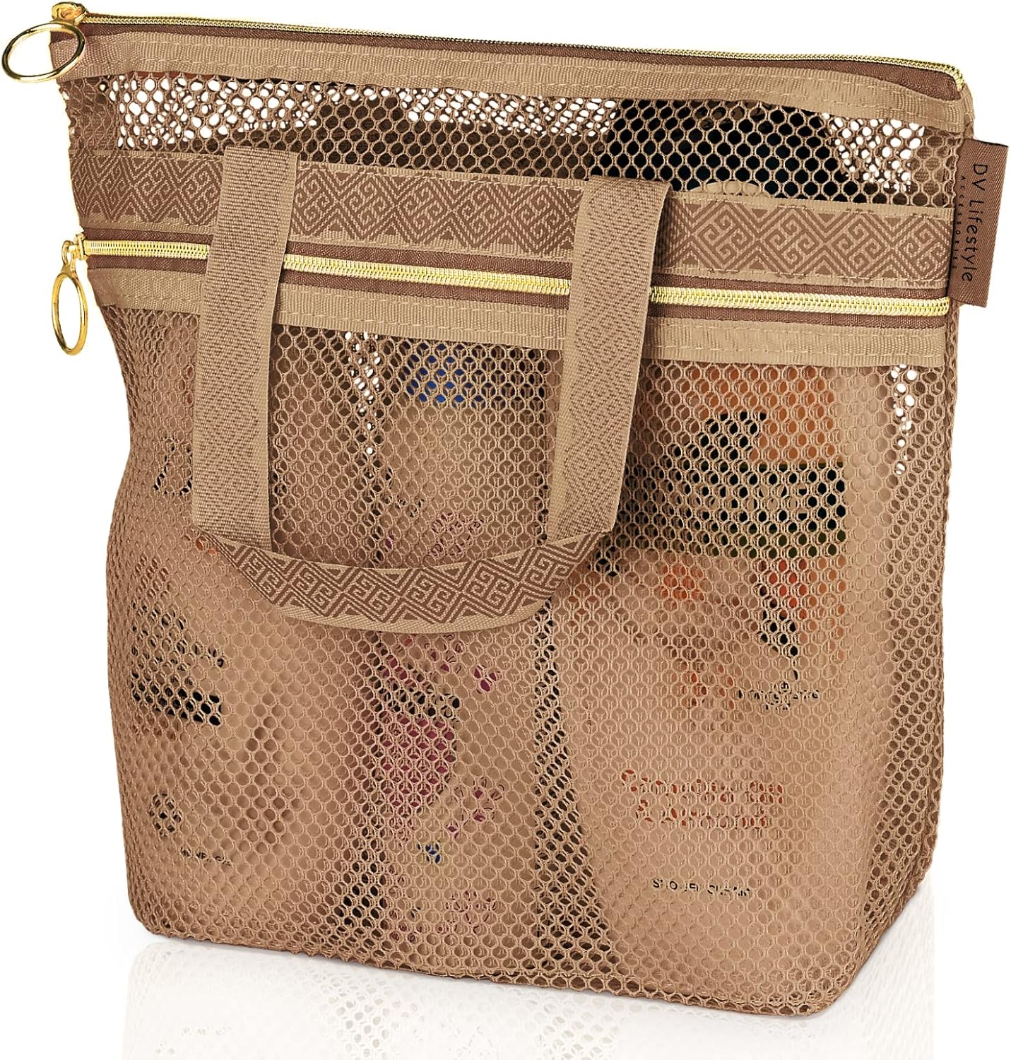 DV Lifestyle Mesh Shower Bag 25 x 26cm Caddy with Zipper & 2 Pockets ...