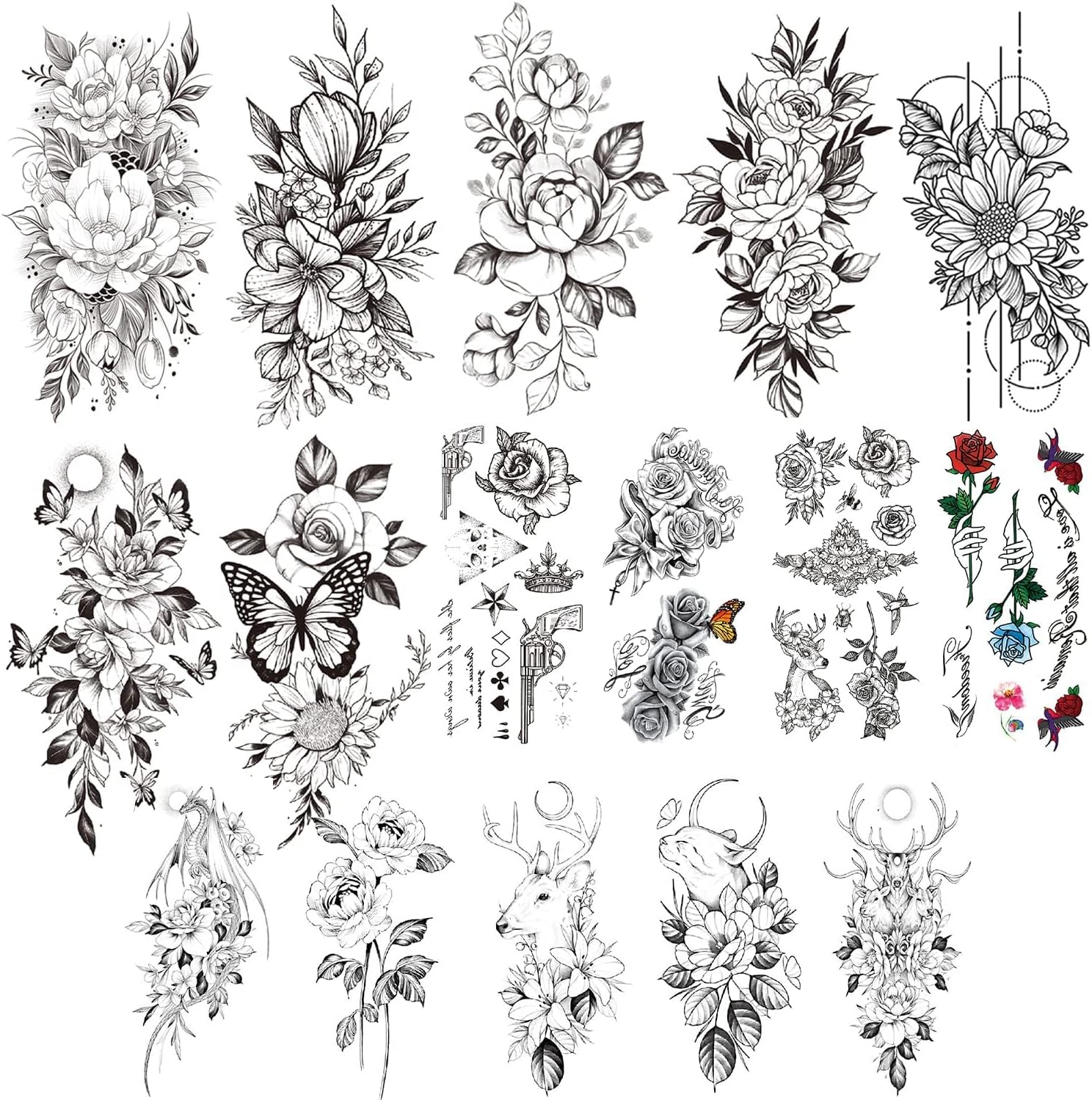 Amazon.com : Cerlaza 16 Sheets Temporary Tattoos for Women Adults, Fake Flower Tatuajes ...