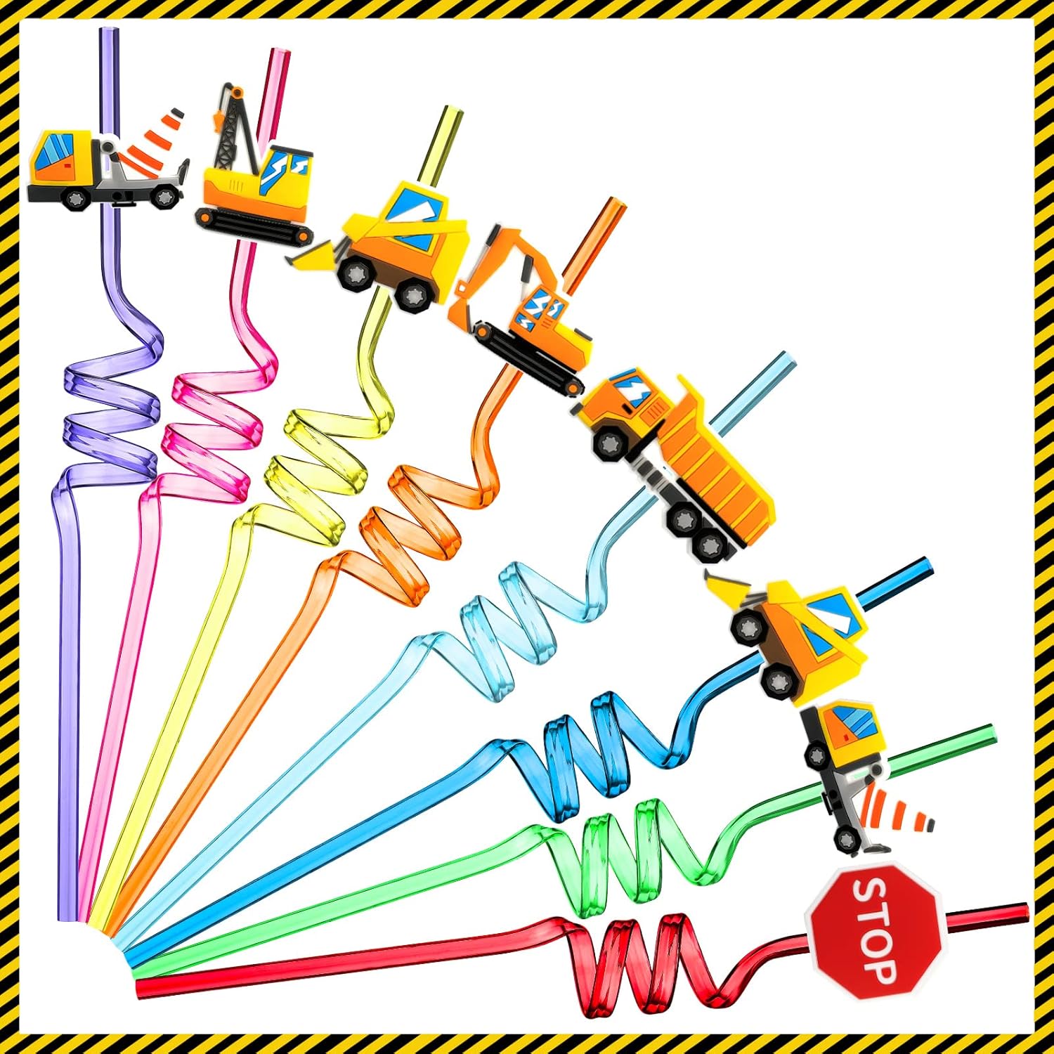Amazon.com: 24 Pieces Construction Party Plastic Straws Reusable ...