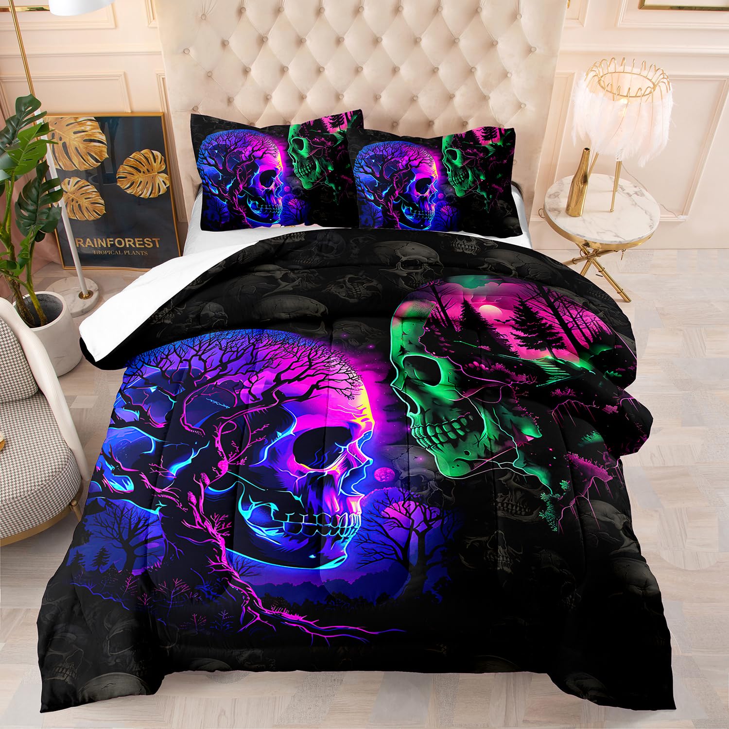 Amazon.com: AILONEN Gothic Skull Comforter Set Queen Size,Tree of Life ...