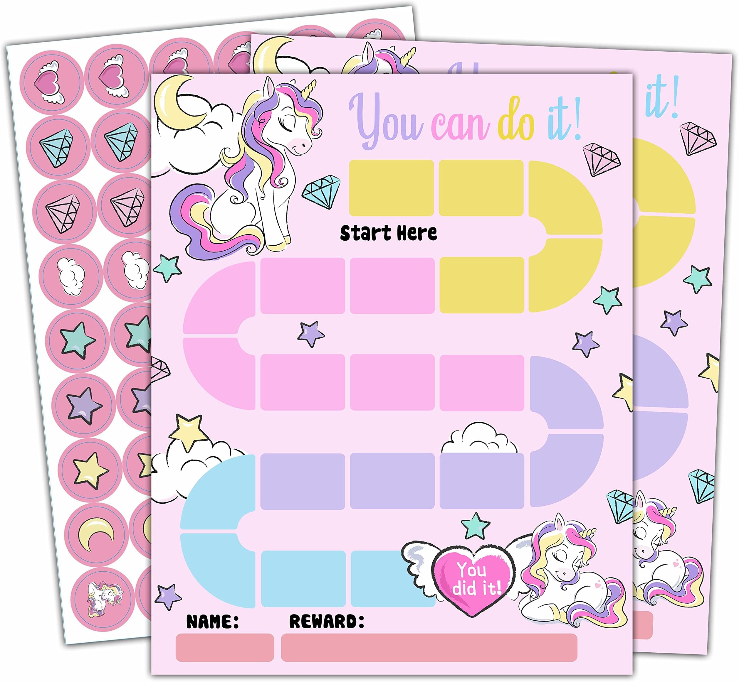 Amazon.com : Unicorn Theme Reward Chart with Golden Star Stickers ...