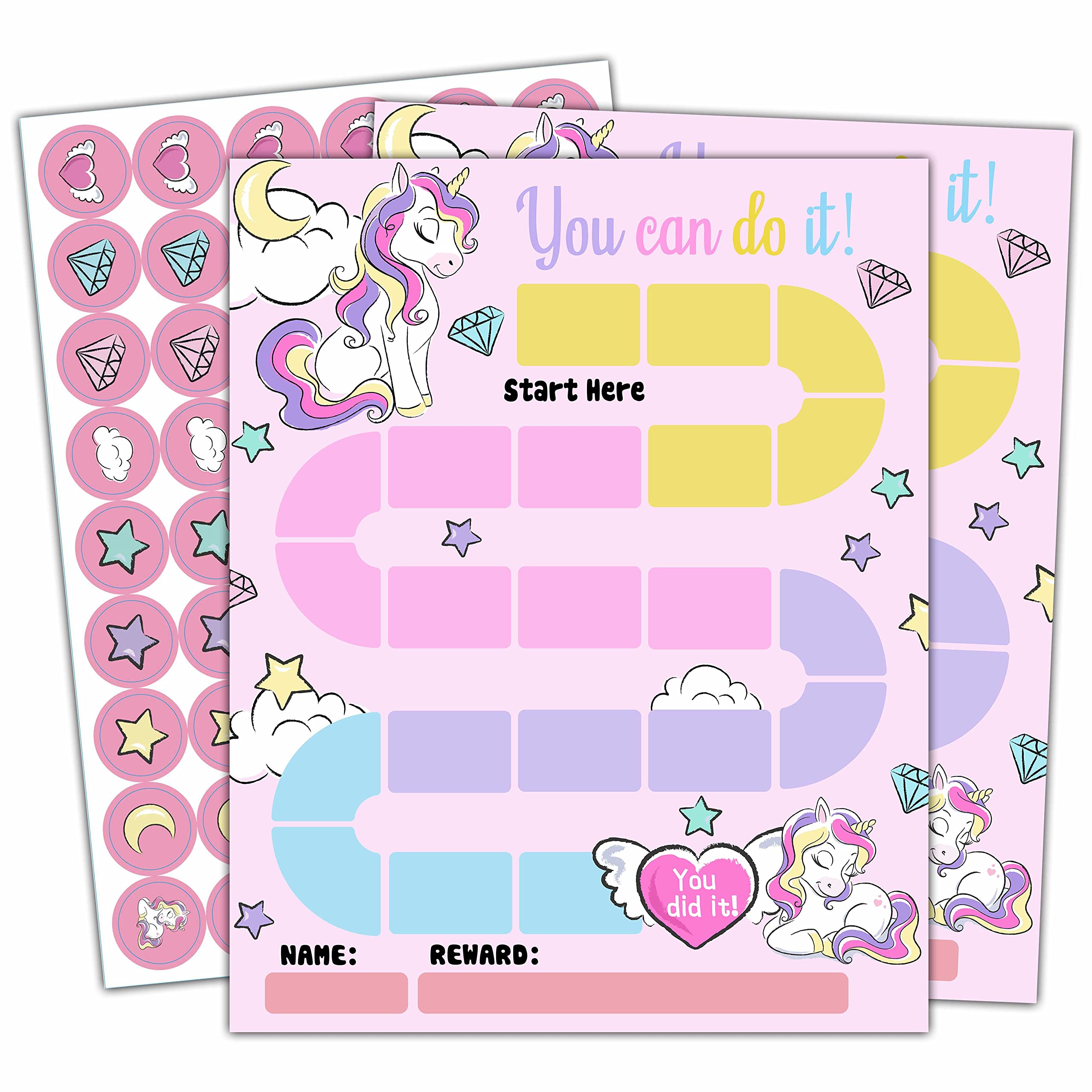 Amazon.com : 10 Unicorn Reward Chart with 216 Round Stickers, Incentive ...