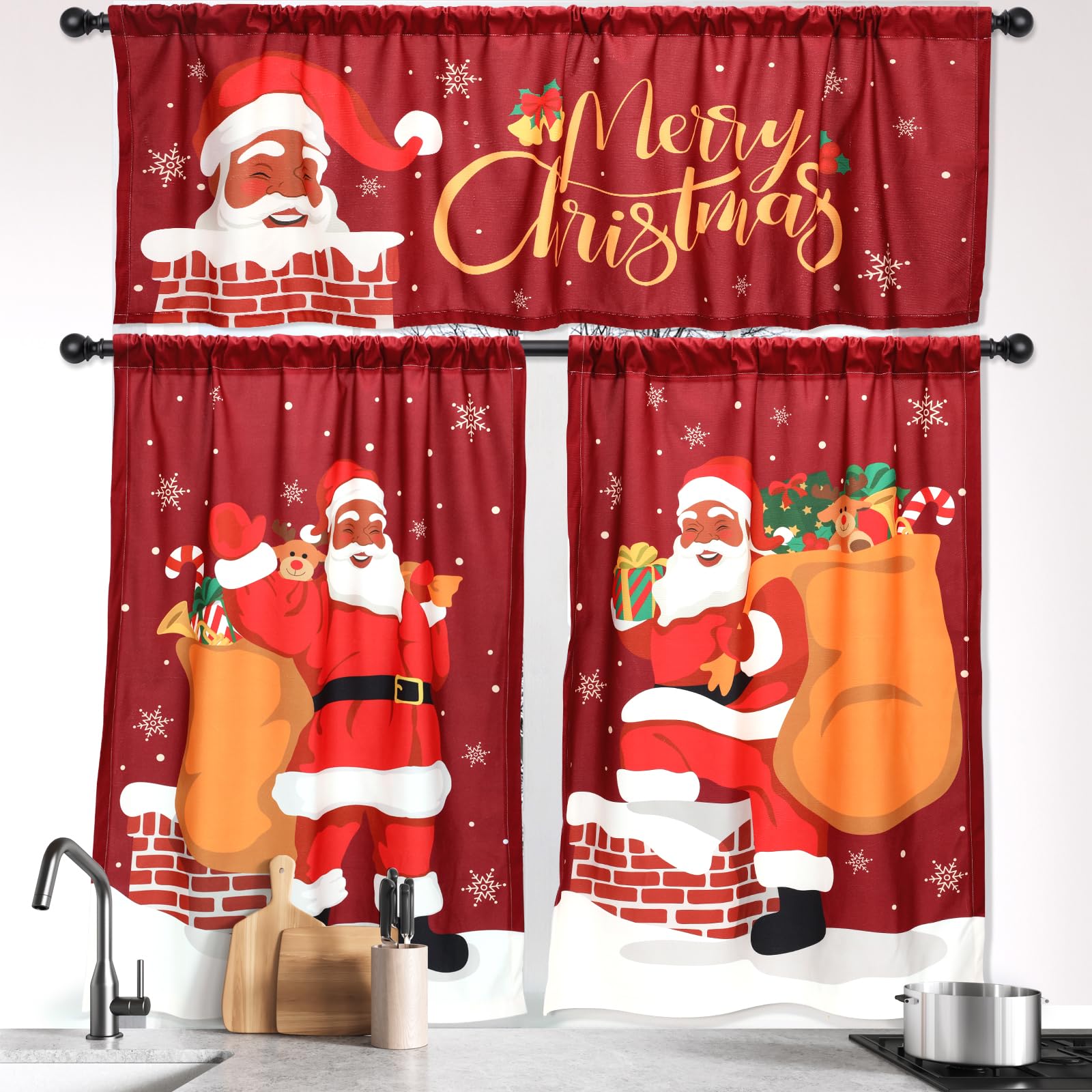 Amazon.com: Nefelibata Christmas Kitchen Curtains African American ...