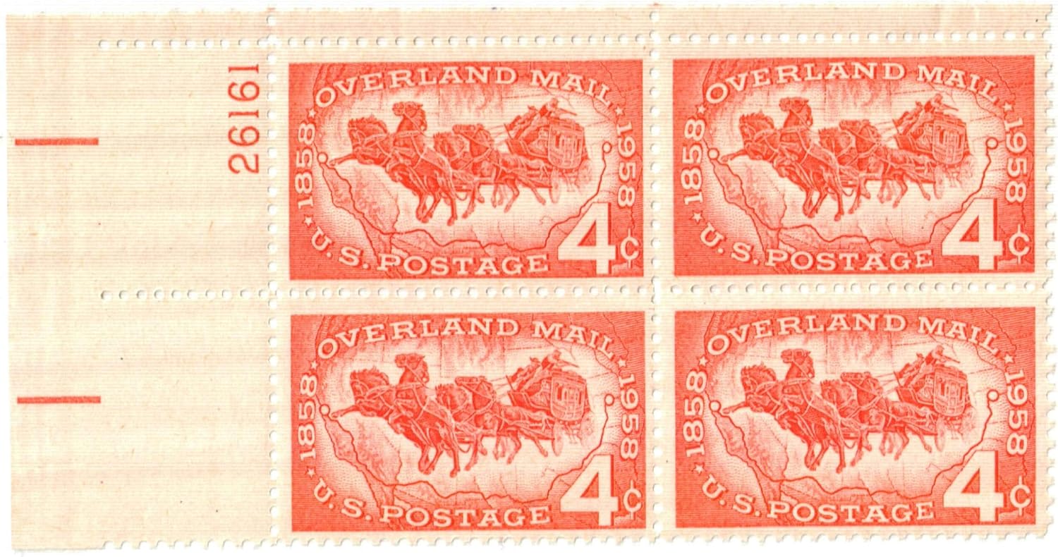 Amazon.com: #1120 - 1958 4c Overland Mail Postage Stamp Numbered Plate ...