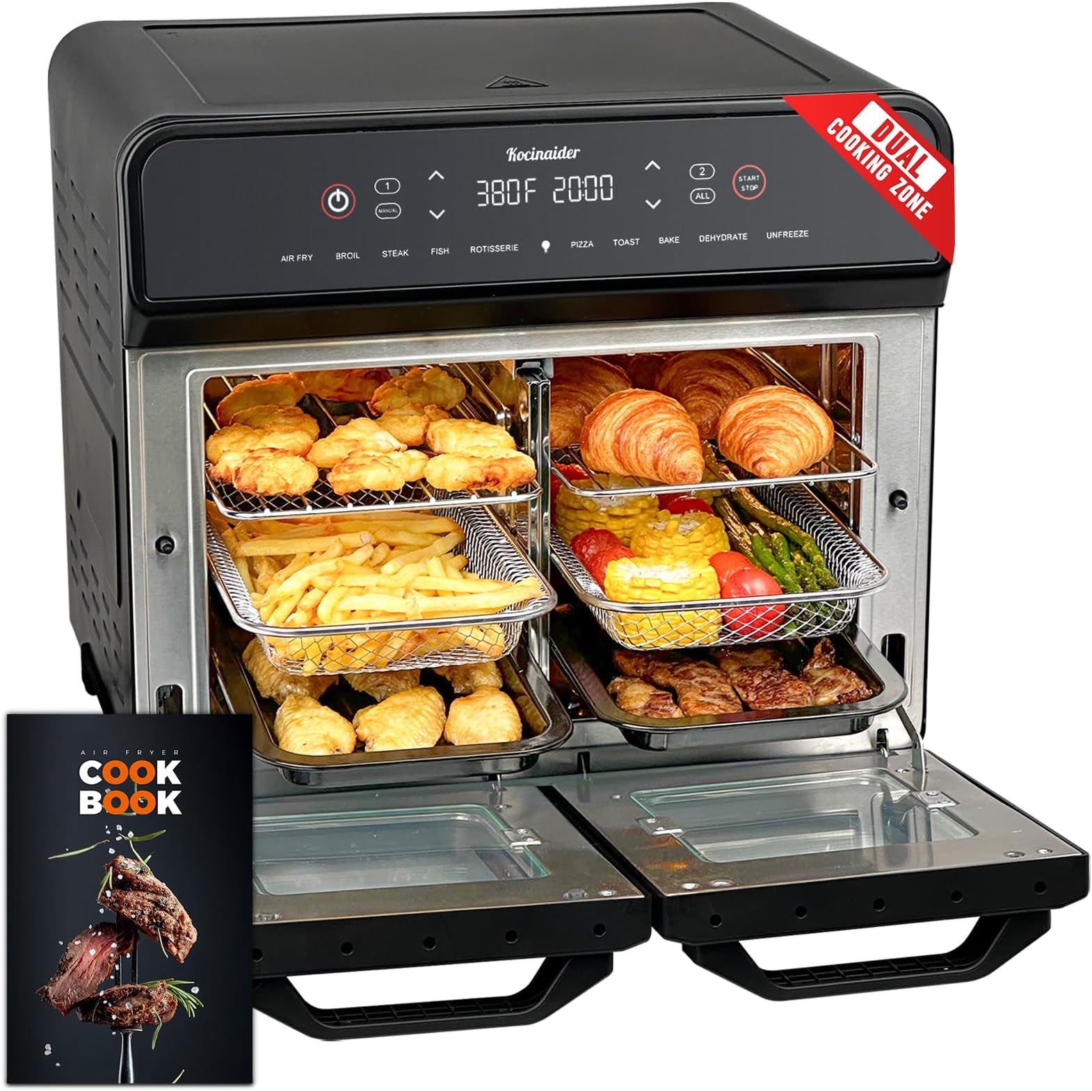 Amazon.com: Ivation Dual Zone Air Fryer French Door Oven - 32 Quatity Convection Toaster Combo ...