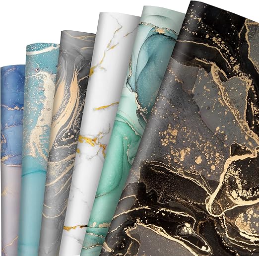 Amazon.com: Whaline 12 Sheet Marble Wrapping Paper 6 Designs Colorful ...