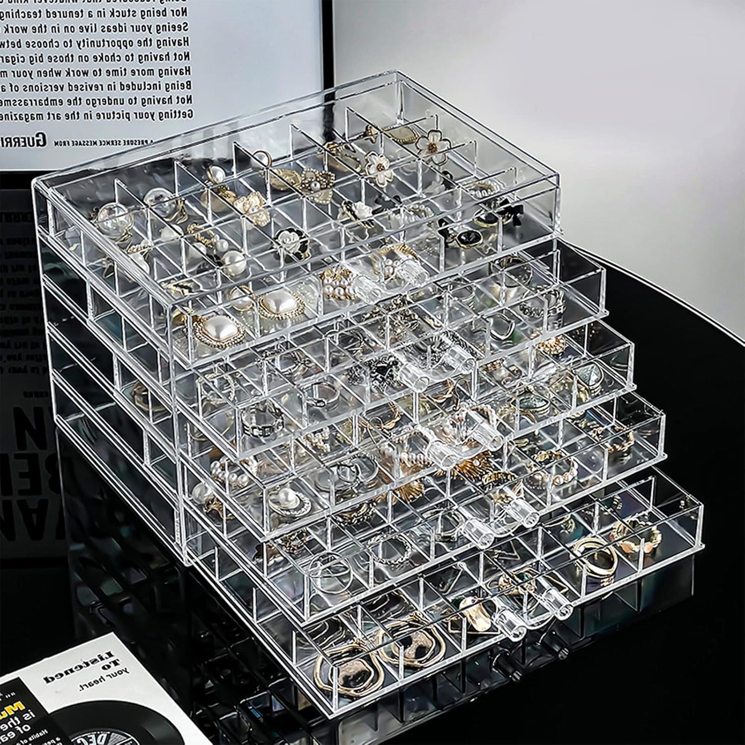 yarlung Acrylic Jewelry Storage Box Earring Holder with 5 Drawers, 120 ...