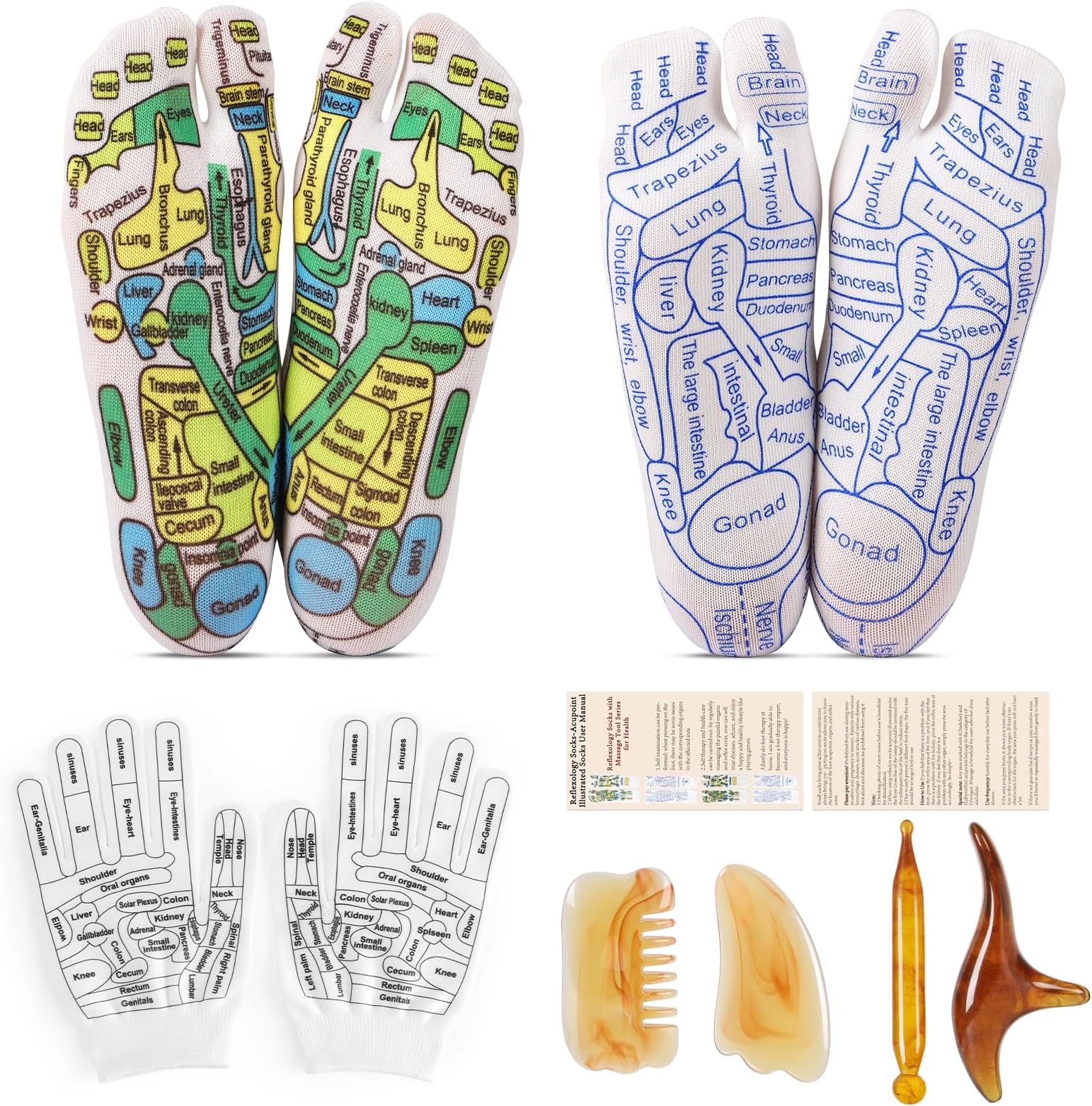 Amazon.com: Worive Reflexology Socks Set with Gloves Tools, 2 Pairs ...