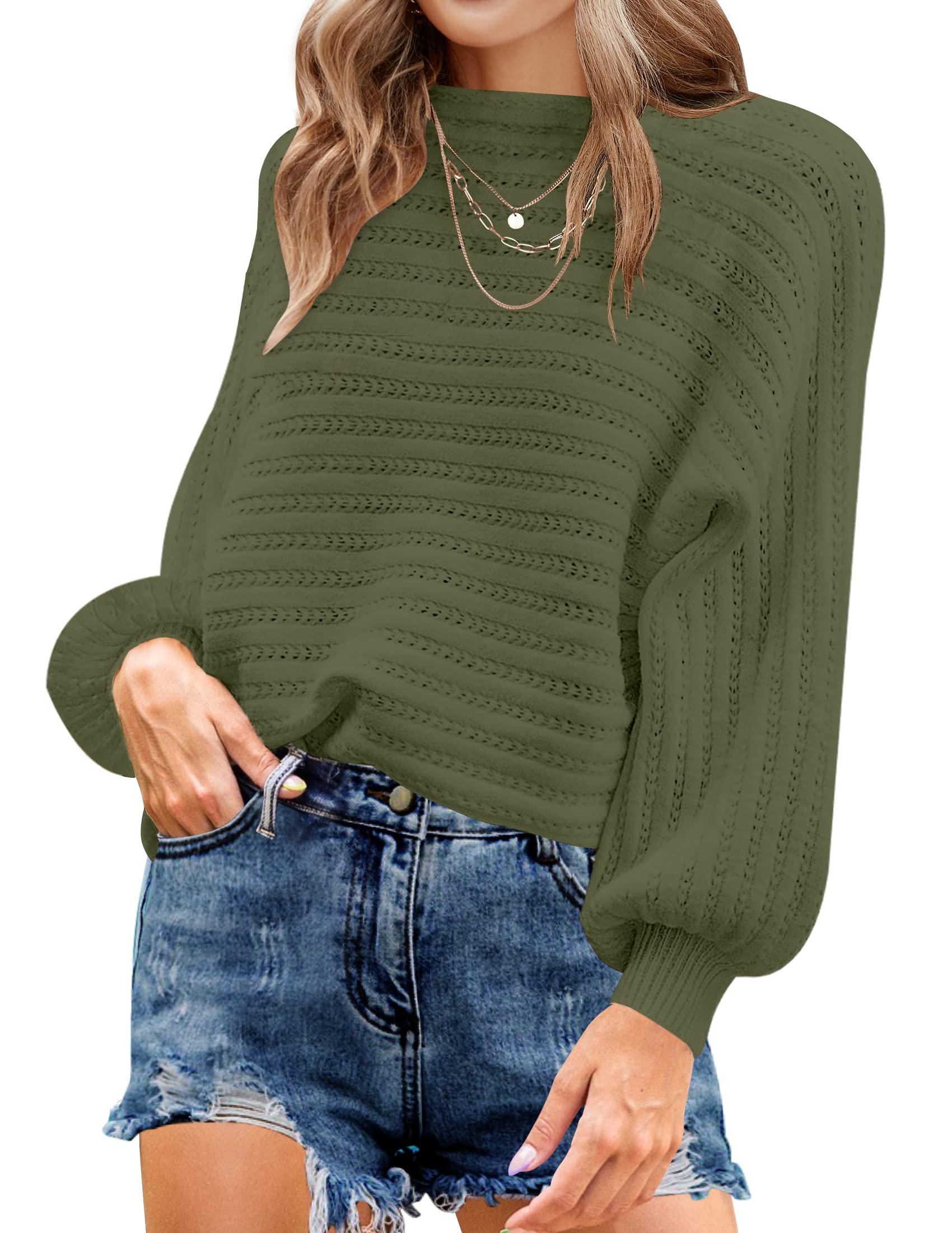 ZESICA Women's 2024 Fall Casual Long Sleeve Crew Neck Cable Knit Loose Pullover Sweater Jumper ...