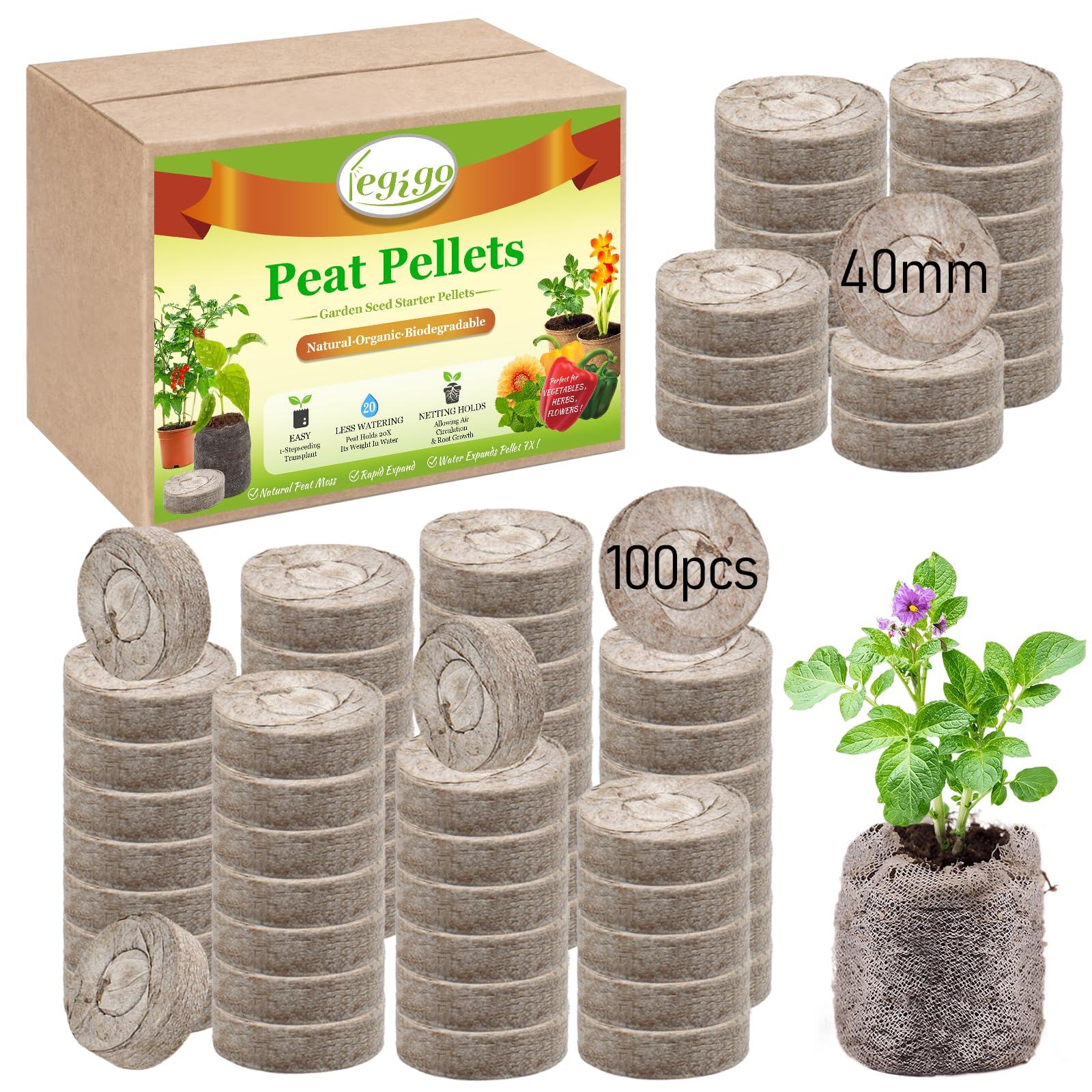 Snapklik.com : Legigo 100 Pcs 40mm Seed Starter Peat Pellets Pods For ...