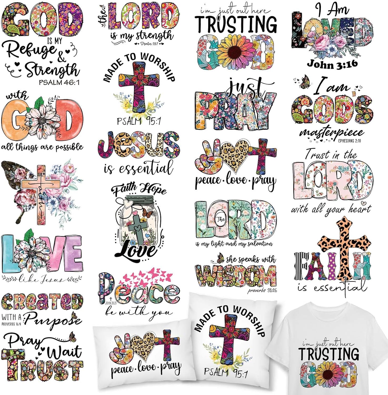 Amazon.com: 20 Sheets Jesus Iron on Stickers Christian Heat Transfer ...