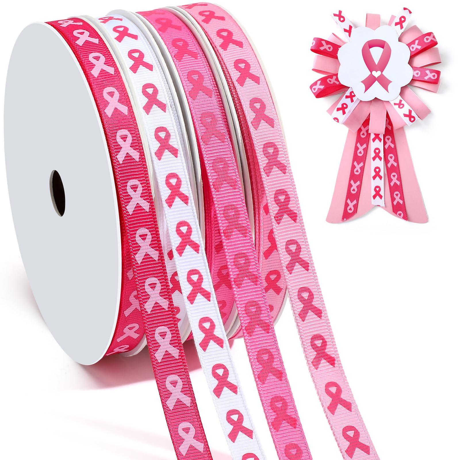 Amazon.com: Crowye 100 Yards 4 Rolls Breast Cancer Awareness Ribbon 3/8 ...