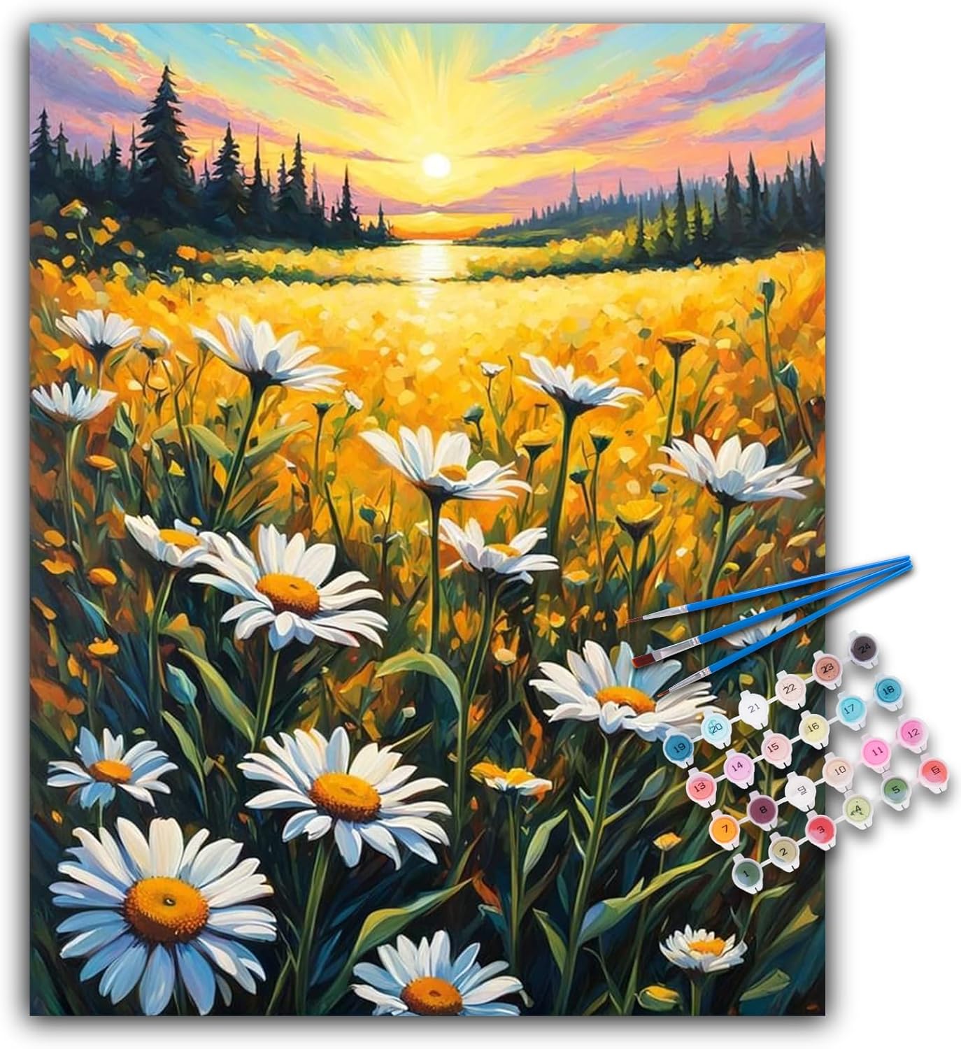 Amazon.com: Offito Paint by Numbers Kit for Adults- Daisy Adult Paint ...