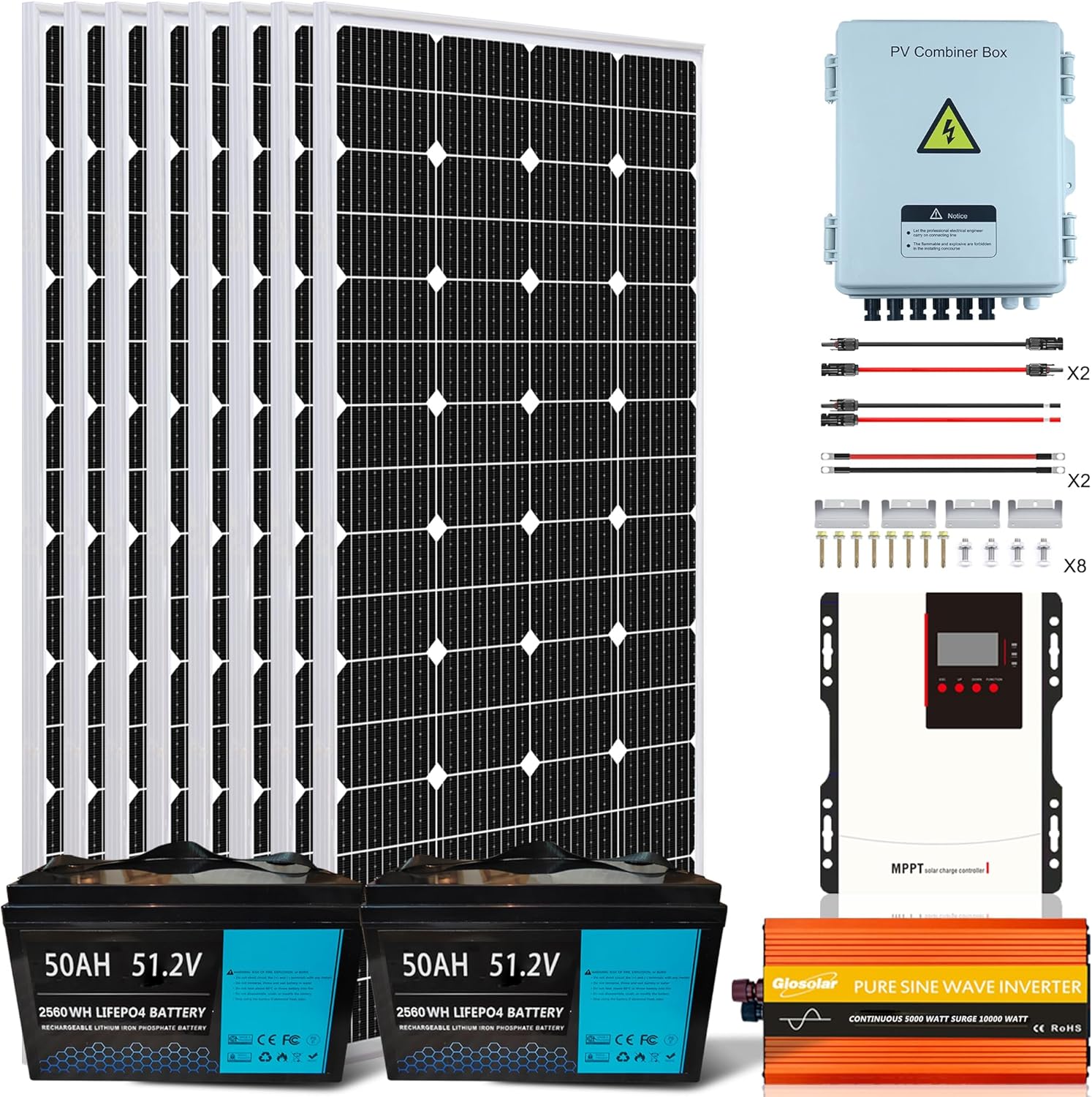 Amazon.com: Giosolar 1800W 48V Solar Kits Off Grid with Battery and ...
