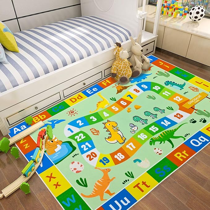 Amazon.com: Lacomfy Kids Rug 4x6Ft Dinosaur Car Rug ABC Dino Carpet ...