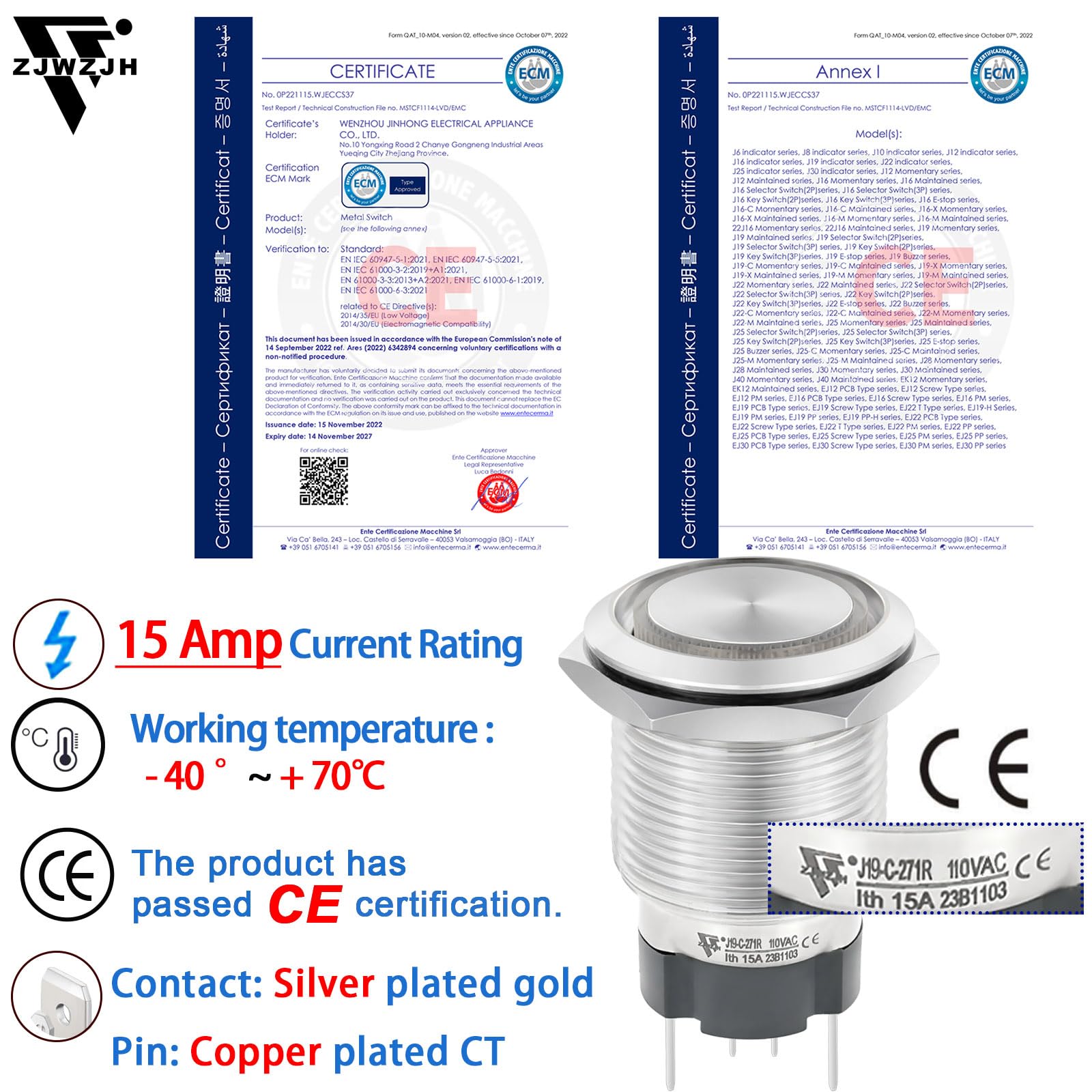 Snapklik.com : 19mm Latching Push Button Switch 15Amp 12V-24VDC/AC SPST ...