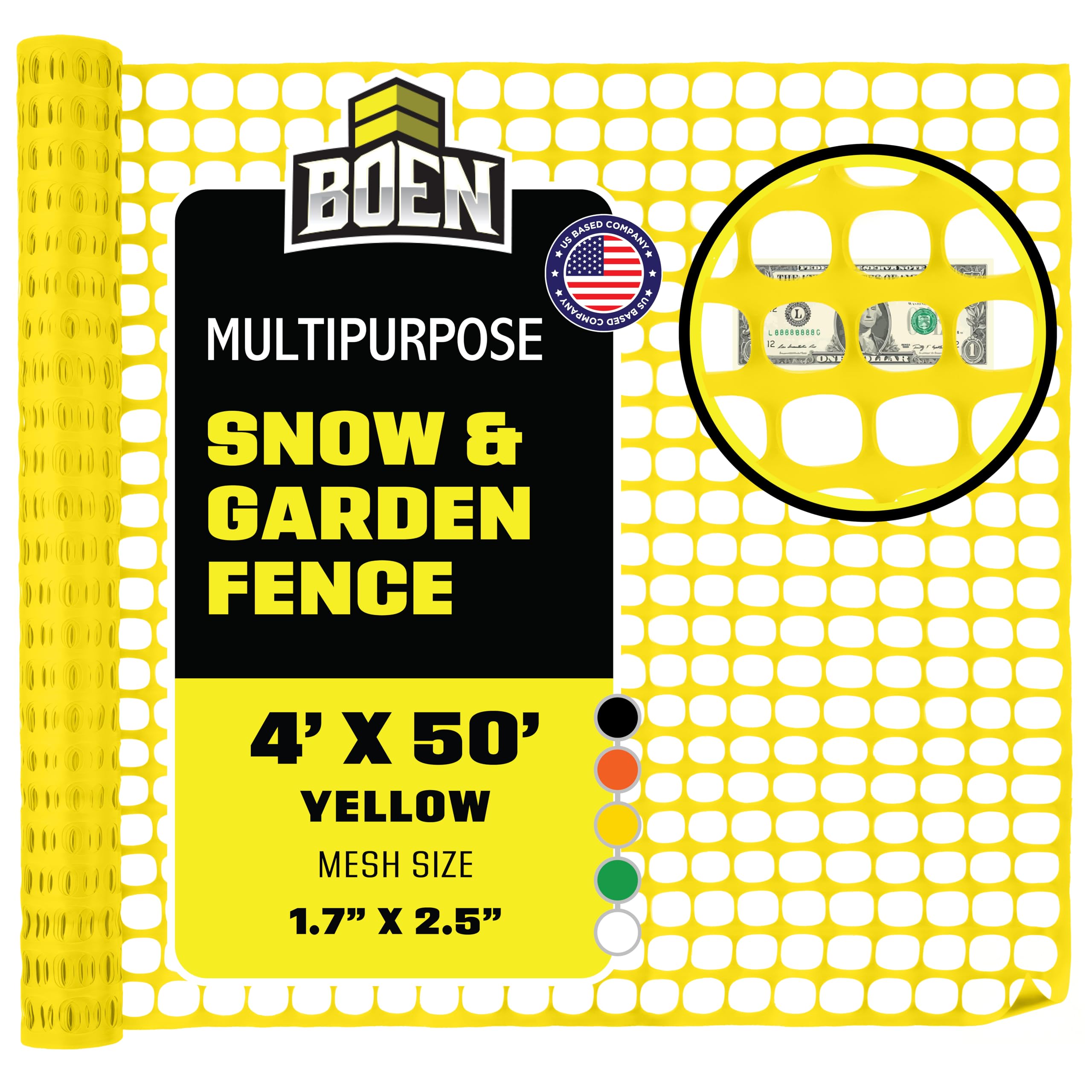 Snapklik.com : BOEN 4 X 50 Yellow Temporary Fencing, Mesh Snow Fence ...