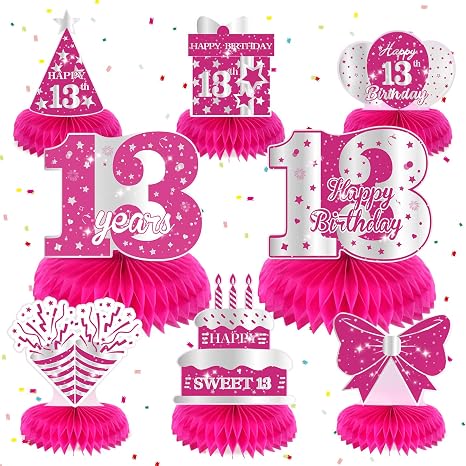 Amazon.com: Yoirrat 8Pcs Hot Pink 13th Birthday Party Decorations for ...