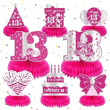 Amazon.com: Yoirrat 8Pcs Hot Pink 13th Birthday Party Decorations for ...
