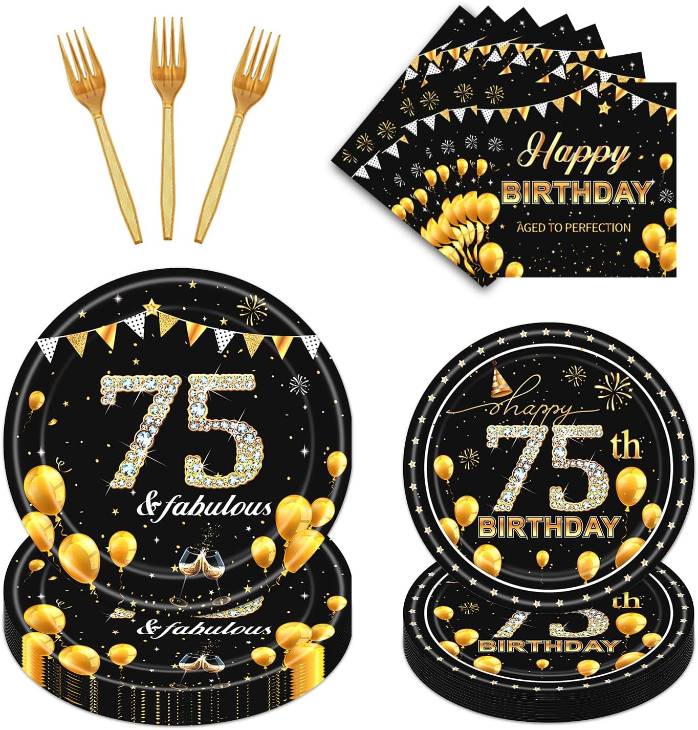 Amazon.com: Refavor 75th Birthday Decorations Supplies - 96PCS 75th ...