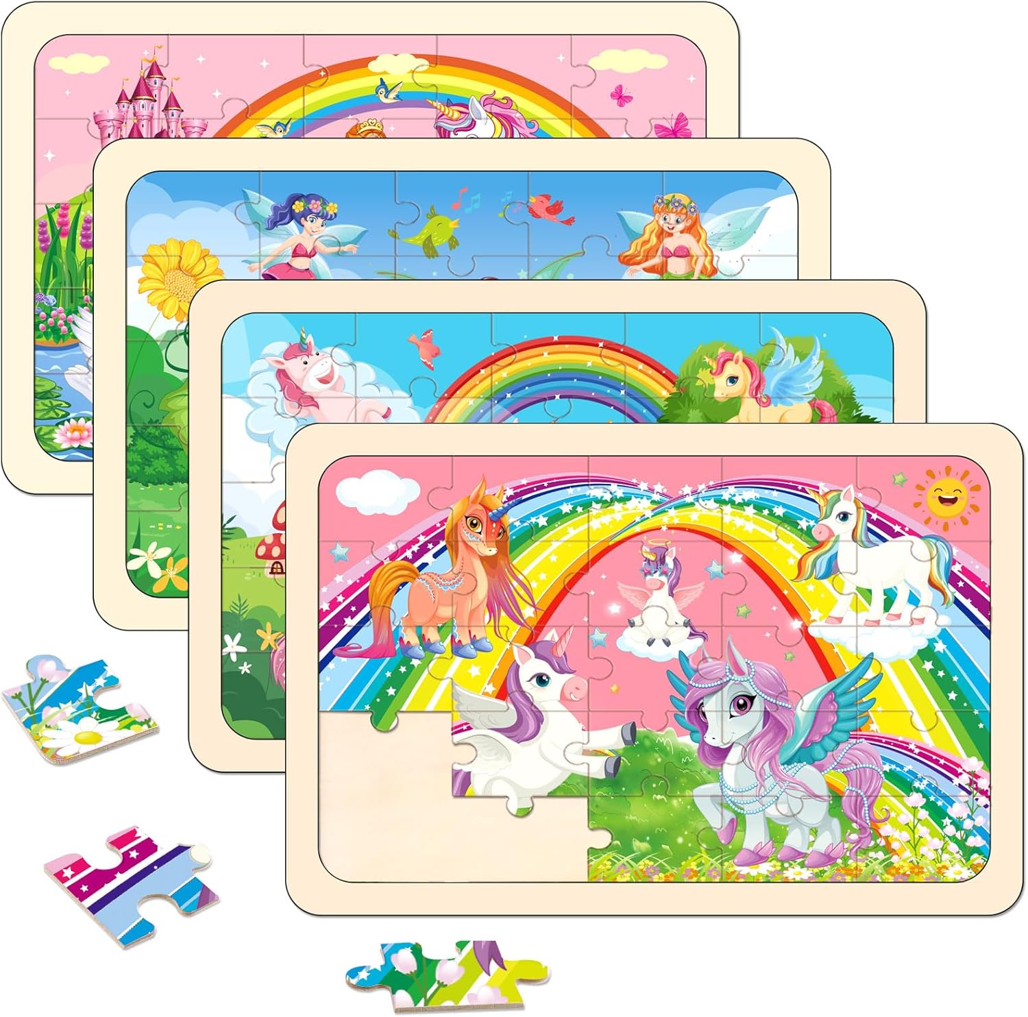 Amazon.com: Puzzles for Kids Ages 4-6, 4 Pack Wooden Jigsaw Puzzles 24 ...