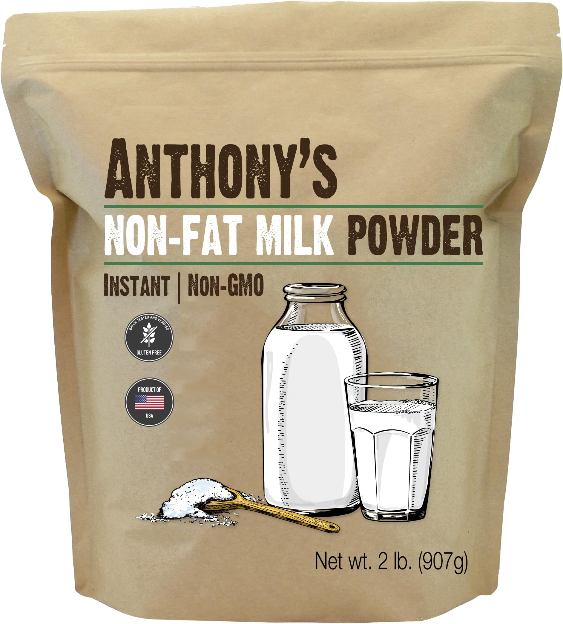 Amazon.com : Anthony's Non Fat Milk Powder, 2 lb, Instant, Gluten Free ...