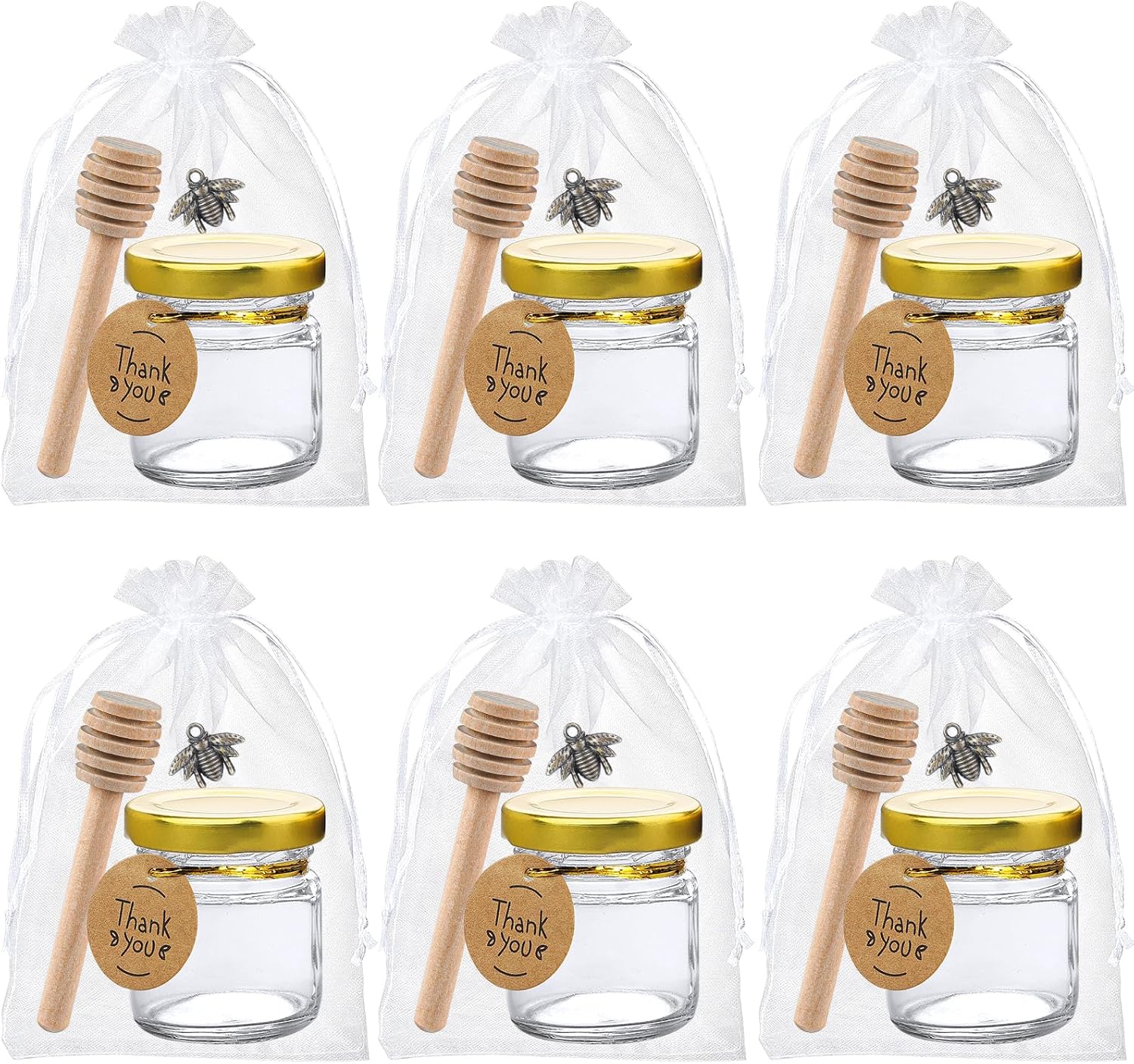 Amazon.com: 6 Pack 1.5 oz Mini Glass Honey Jars with Wood Dipper ...
