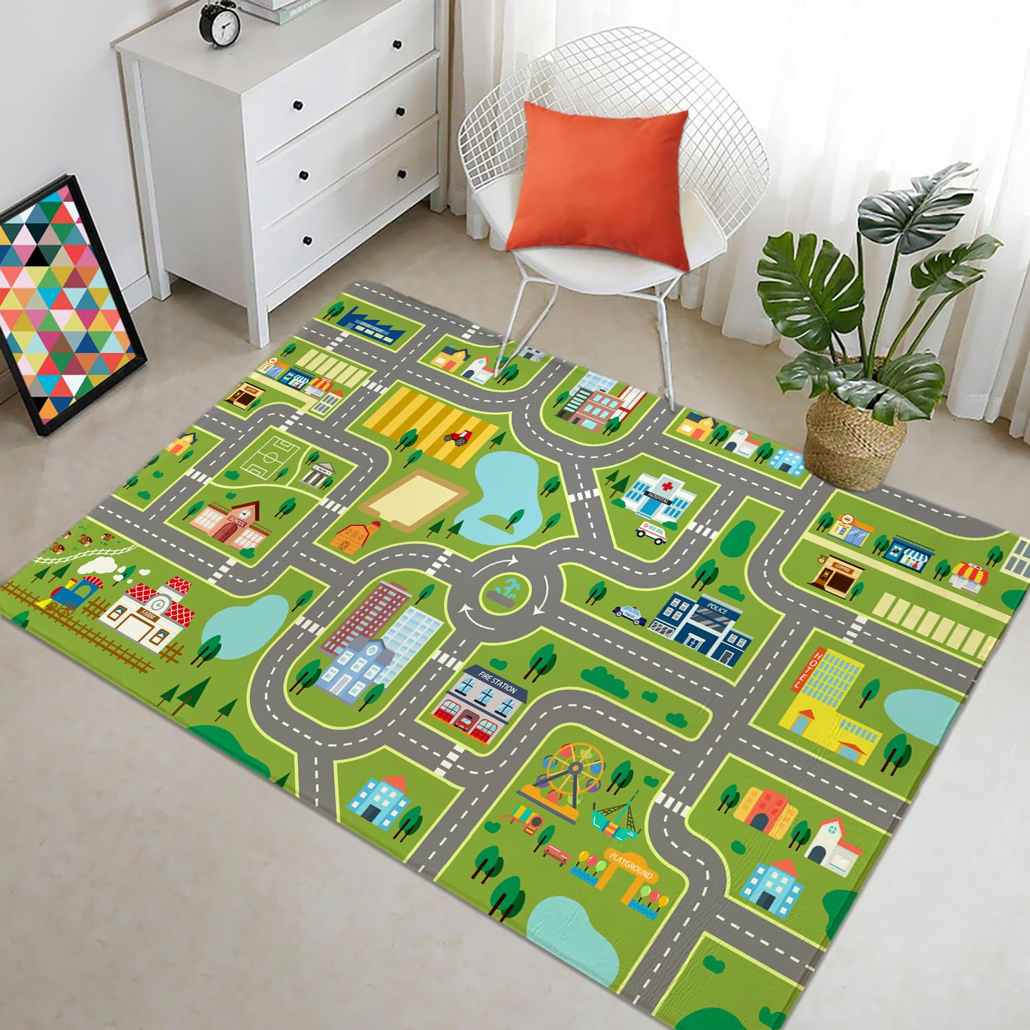 Amazon.com: Kids Carpet Playmat Rug 3 x 5 FT Cars Kids Rug Traffic Road ...