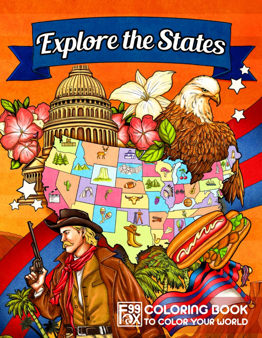 Explore the States: Coloring Book of State Maps and Symbols for Adults ...