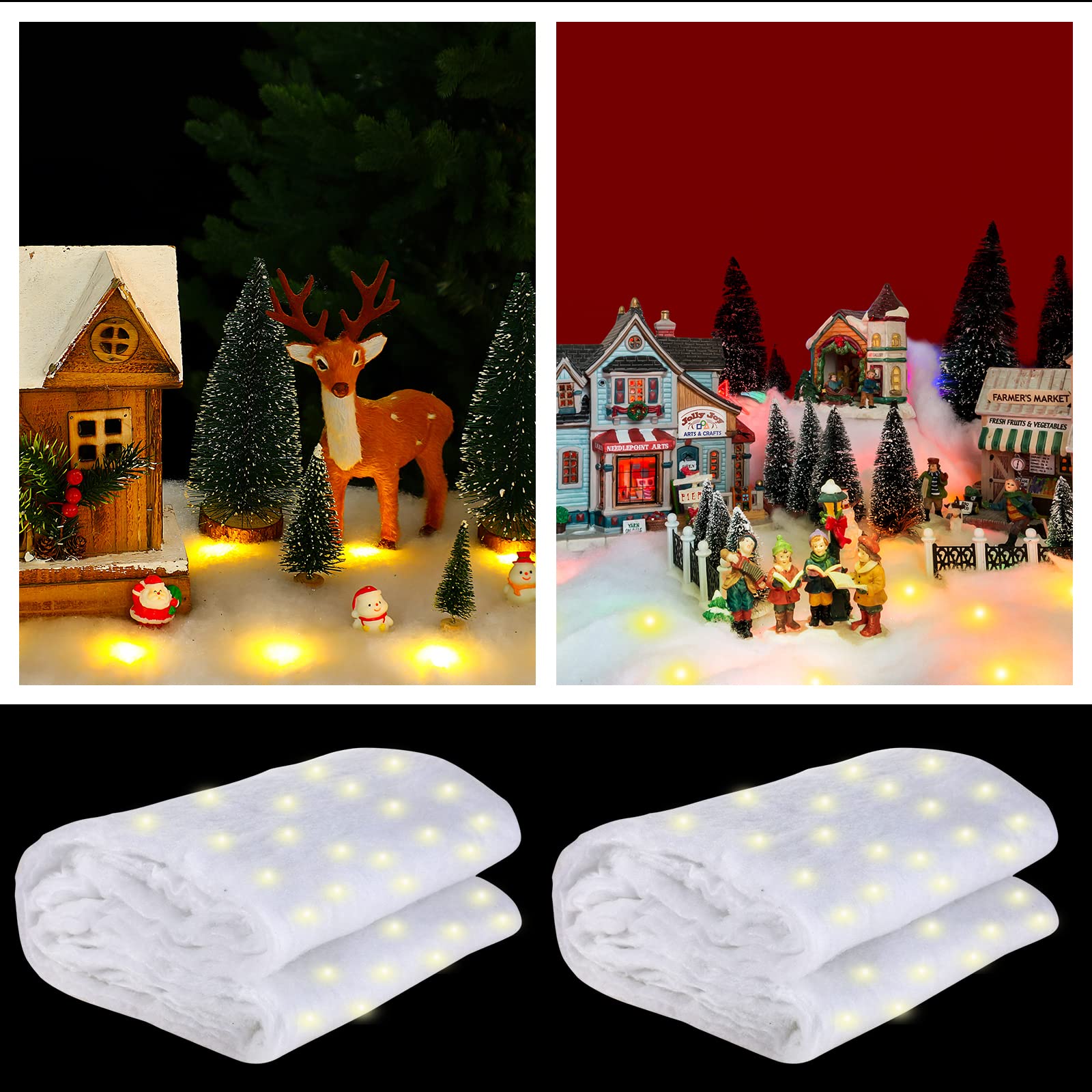 2 Pieces Christmas Snow Blanket Christmas LED Snow Battery Operated ...