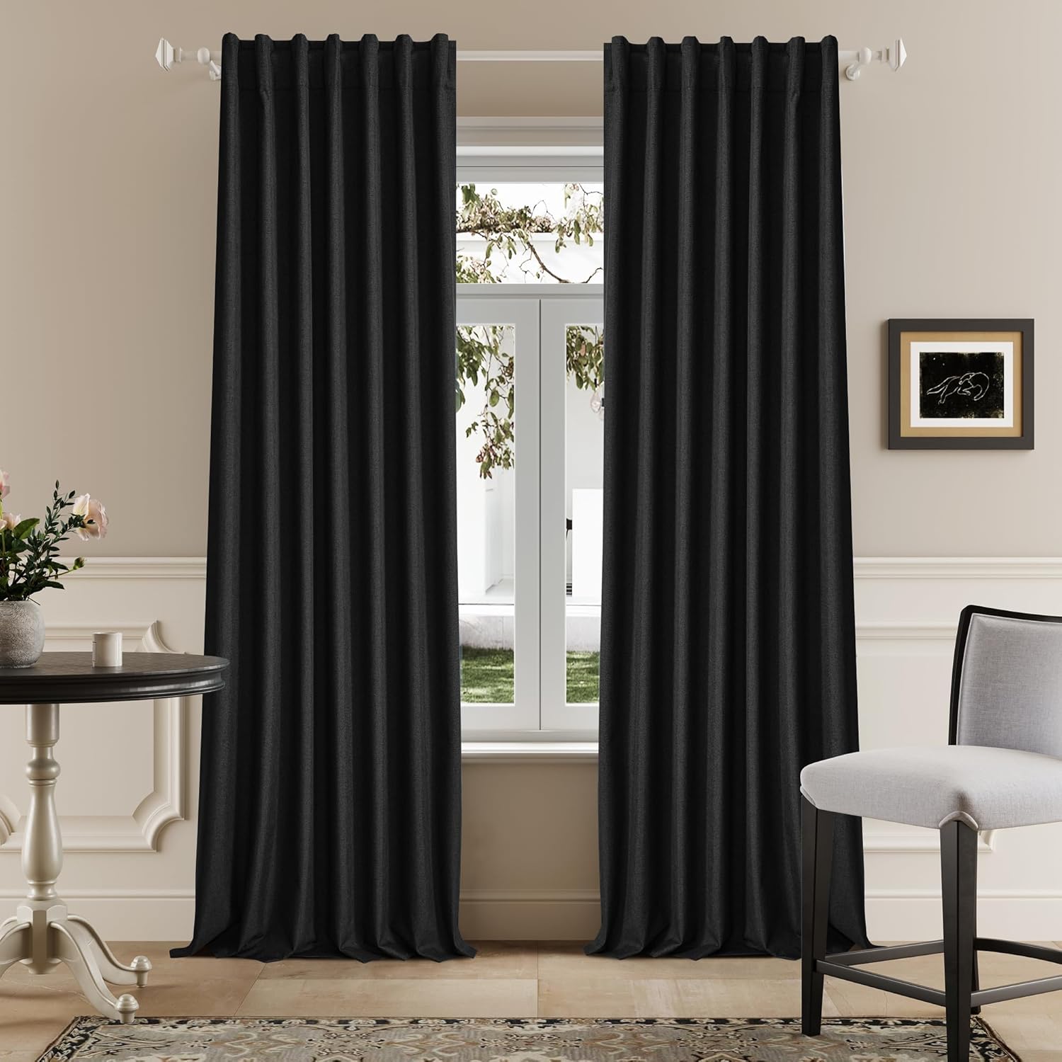 Amazon.com: DUALIFE 120 Inch Extra Long Linen Black Curtains Floor to ...