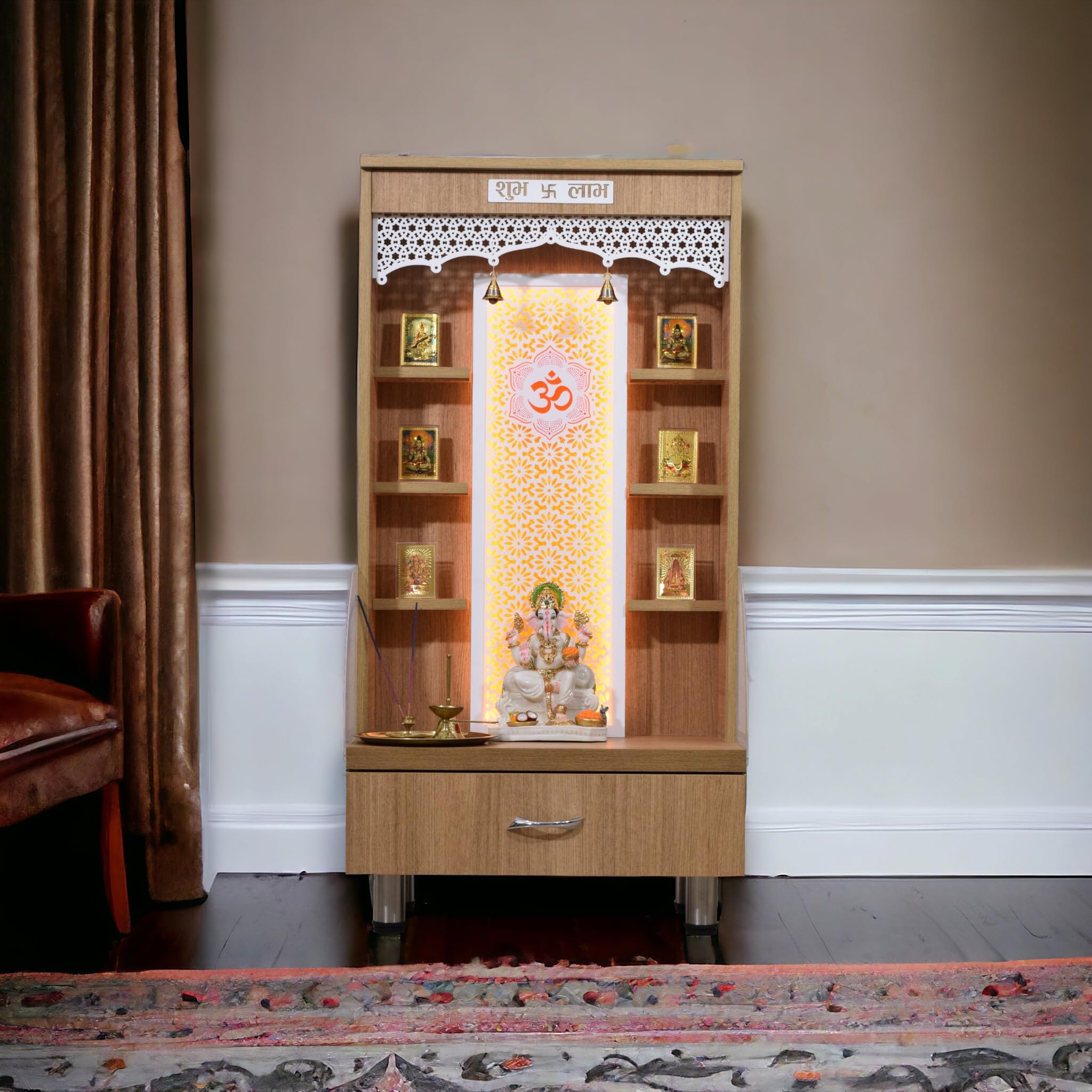 The Mandir Store Wooden Mandir for Home/Wooden Temple 3.5 Feet Height ...