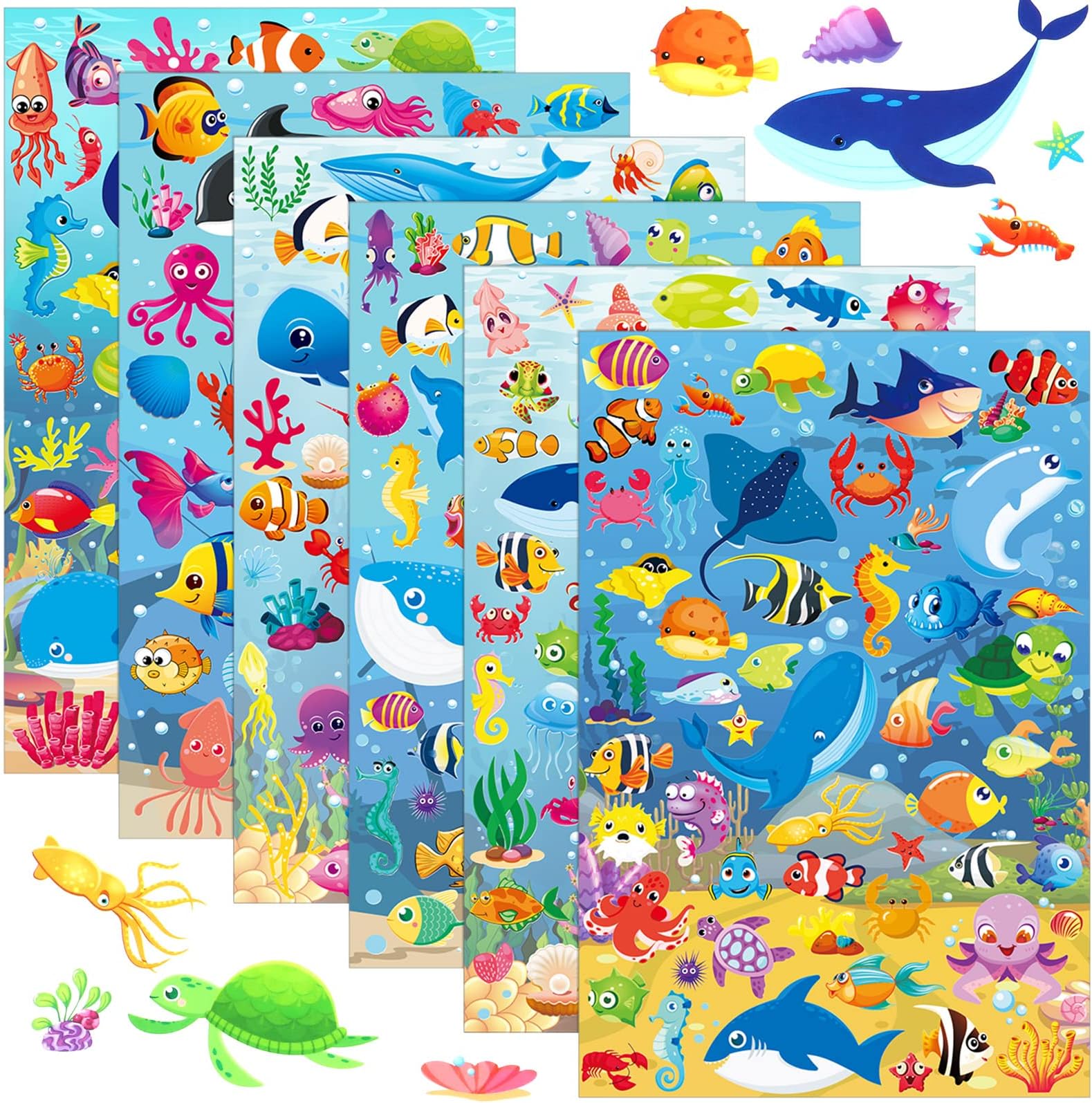 Amazon.com: Fish004-6 Sheets Small Fish Stickers Self-Adhesive Glitter ...