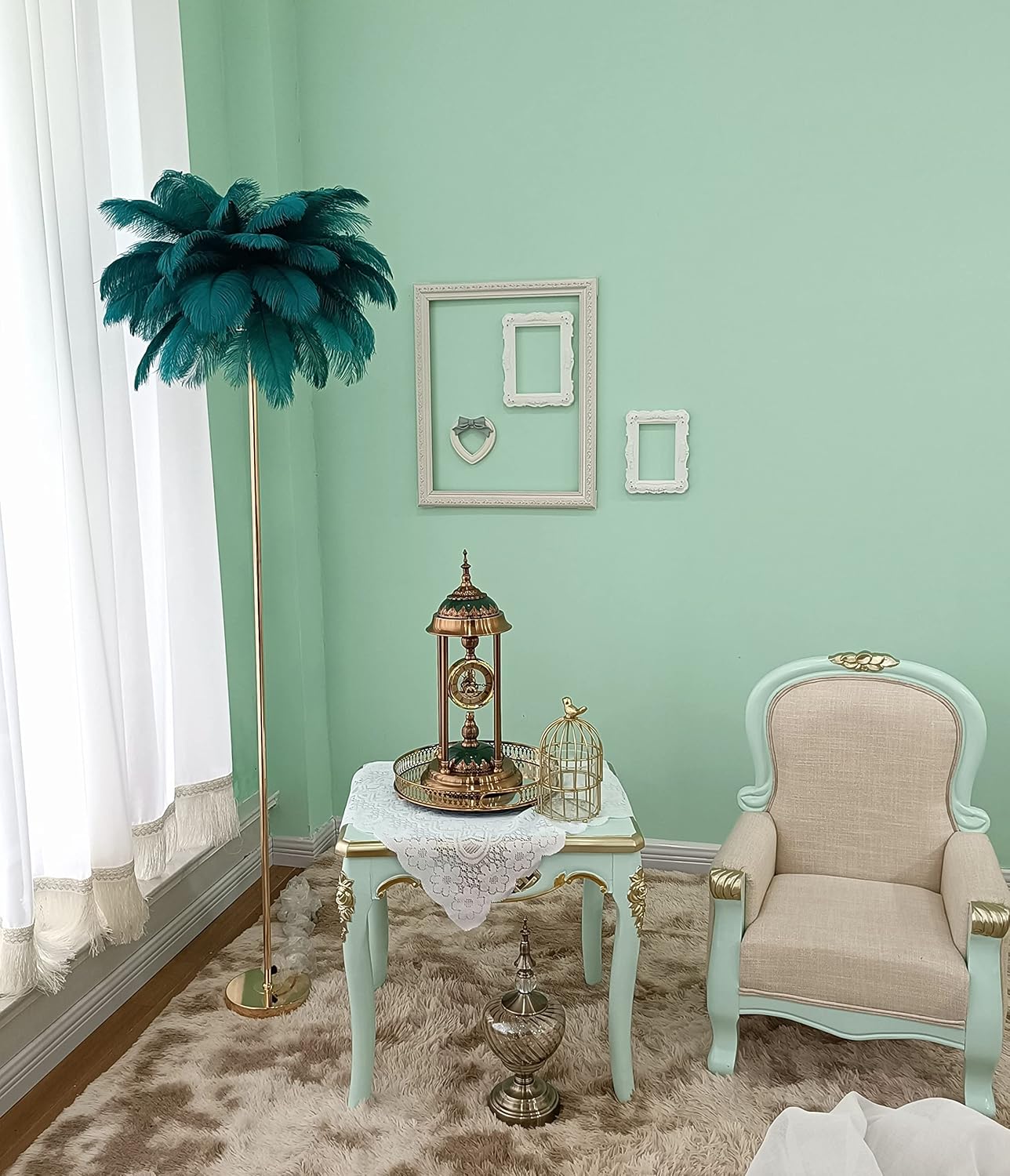 GAOSHO Unique Led Floor Lamp White, Elegant Natural Ostrich Feather ...