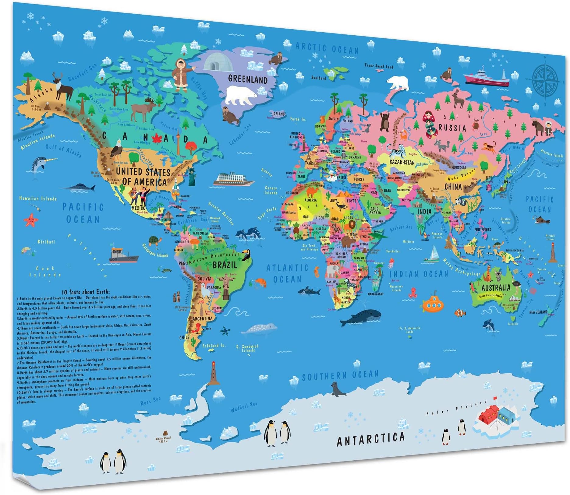 World Map - Kids Childrens Wall Chart Educational A3 (30cm x 42cm ...
