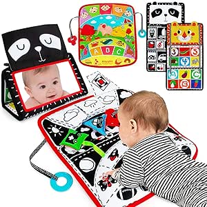 beetoy Tummy Time Mirror Double High Contrast Baby Tummy Time Toys with 3D Activity Sensory Baby ...