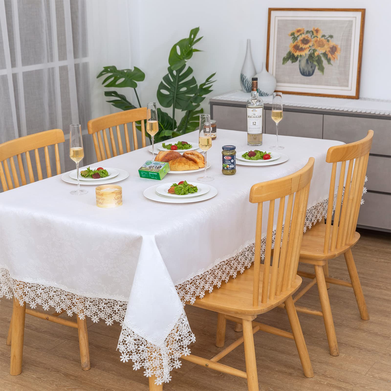 Amazon.com: BrekSdat White lace Premium Rectangle Farmhouse Tablecloth ...