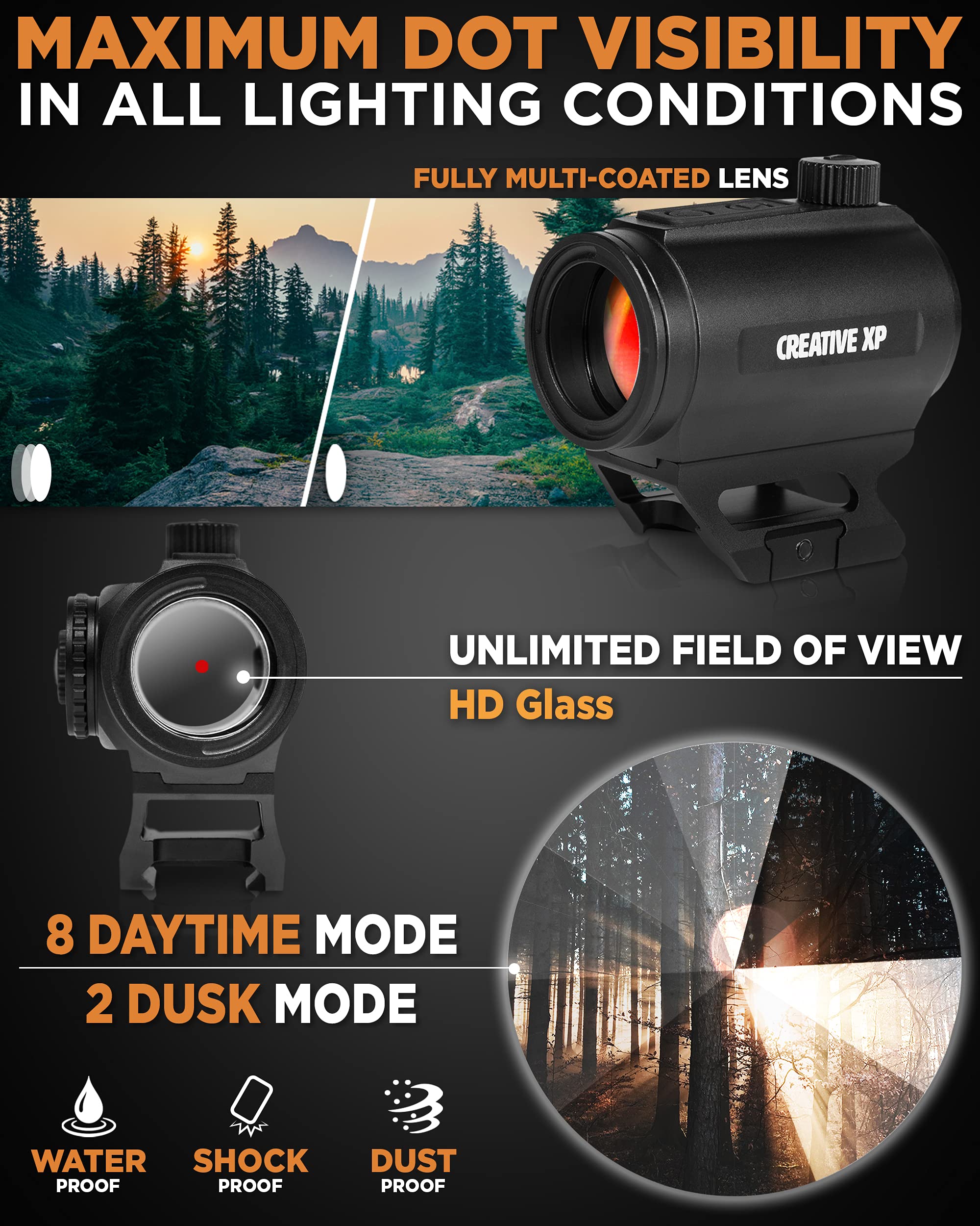 CREATIVE XP HD Red Dot Sight 3 MOA - Reflex Sight for Day & Night: Buy ...