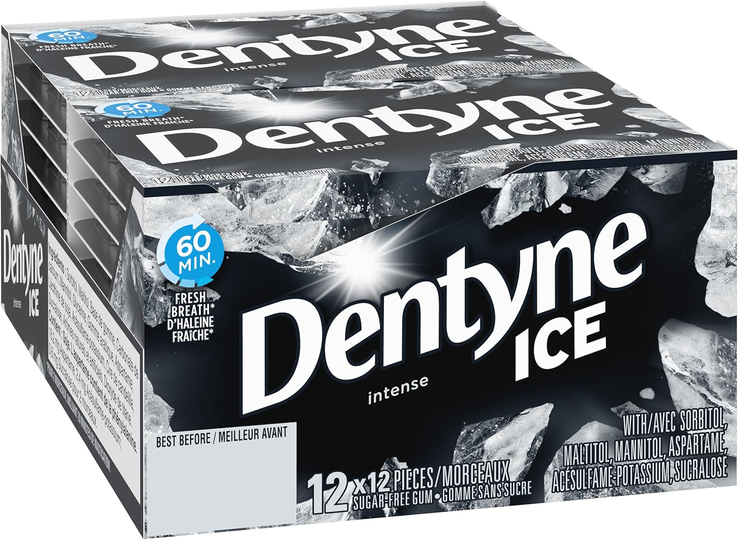 Dentyne Ice Sugar-Free Gum Bubble Gum, Intense, 12 Pack(12 Pieces Each ...