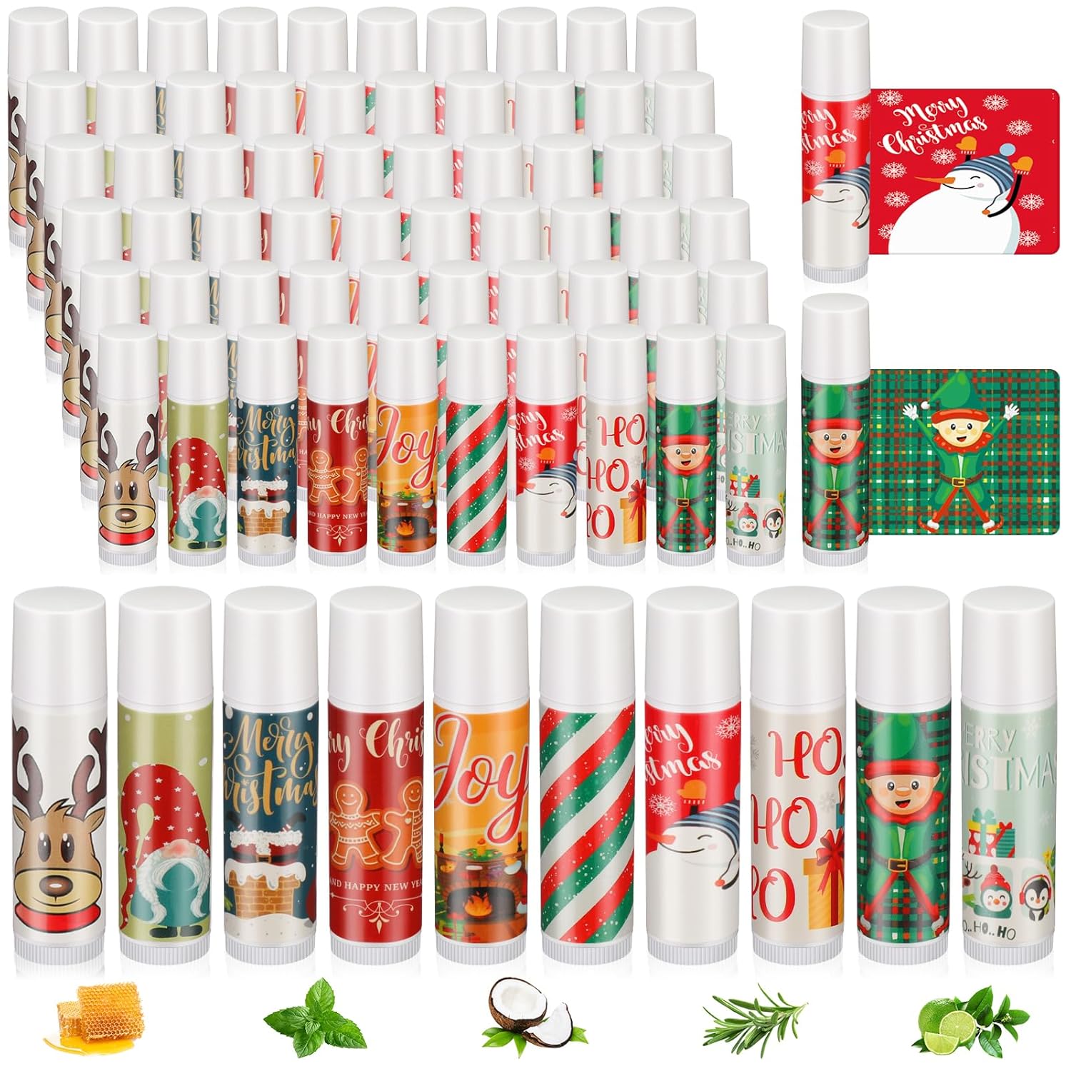 Amazon.com : Dansib 60 Pcs Christmas Lip Balm Favors with 10 Designs ...