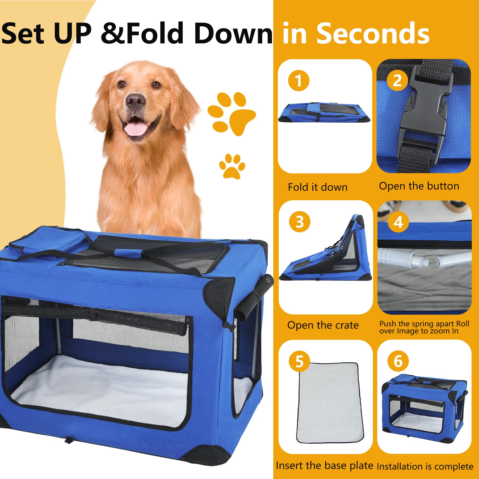 Snapklik.com : BestPet 36 Inch Collapsible Dog Crate For Medium Dogs, 3 ...