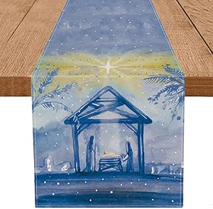 Amazon.com: Christmas Winter Table Runner The Nativity of Jesus 13 x 72 ...