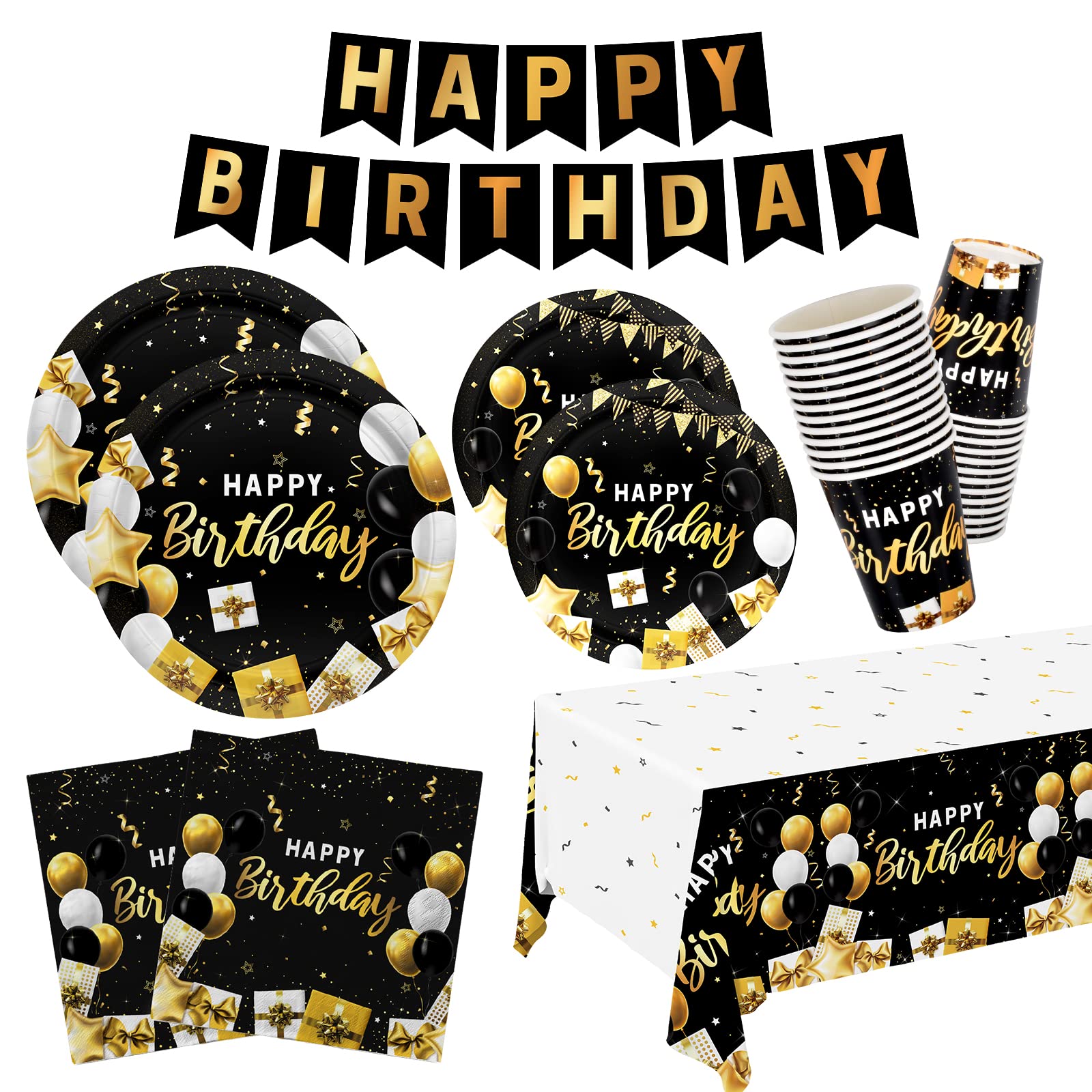 Happy Birthday Party Supplies Kit Serve 25, Includes Disposable Dinner ...