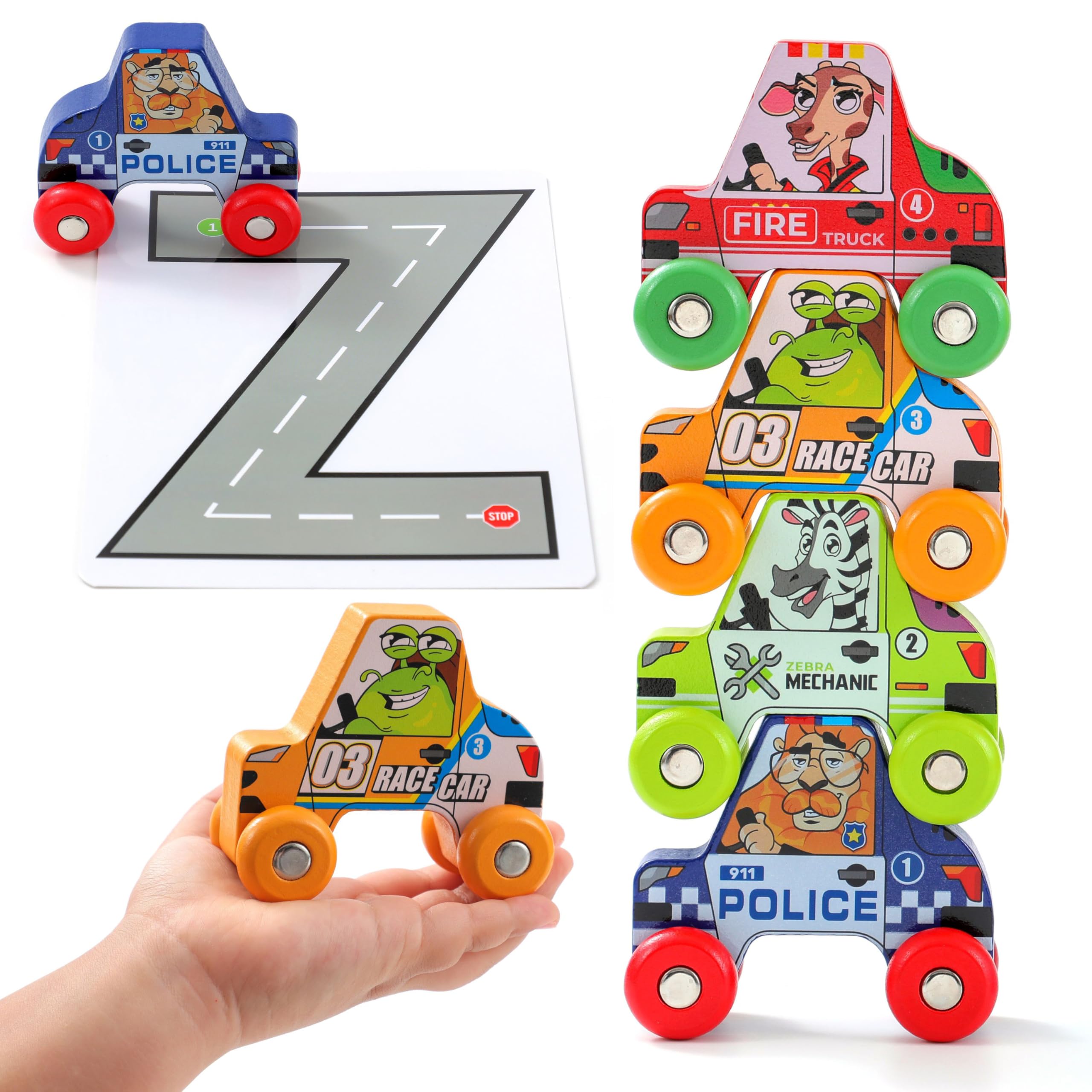 Snapklik.com : BEKILOLE Jumbo Animal Cars 4 Piece Stacking Wooden Car ...