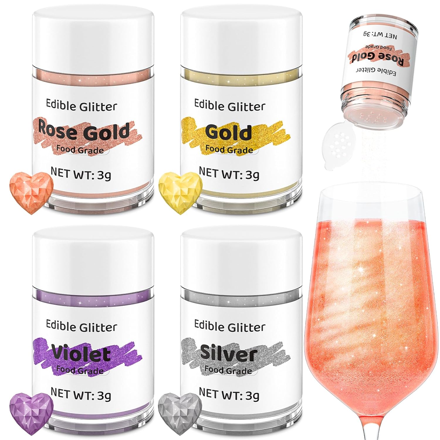 Amazon.com : Cherrysea Food Coloring Edible Glitter Drink Shimmer 4 ...