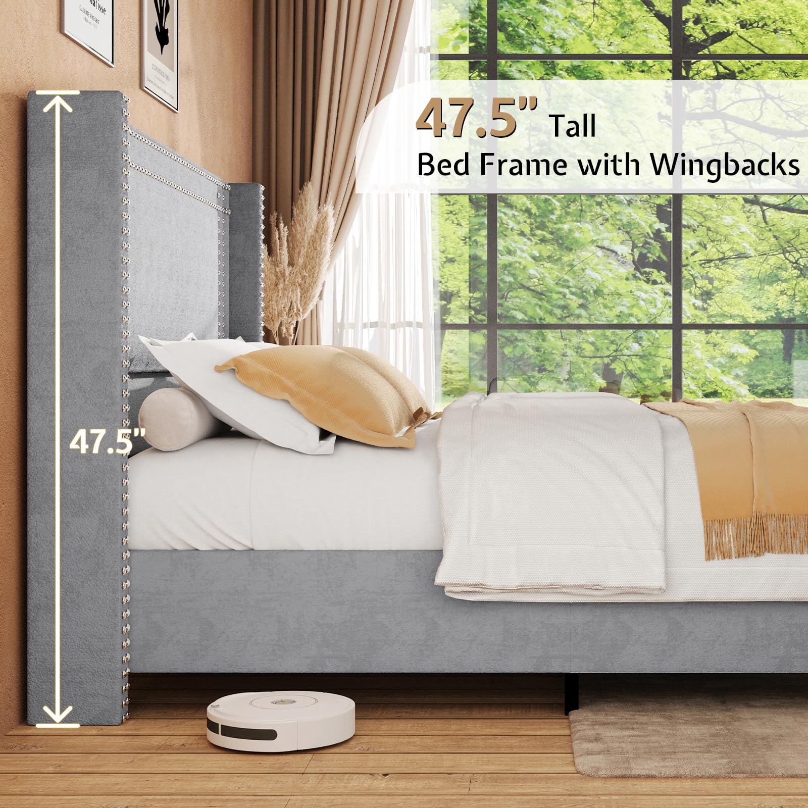 Snapklik.com : Jocisland Queen Size Bed Frame, Chenille Upholstered ...